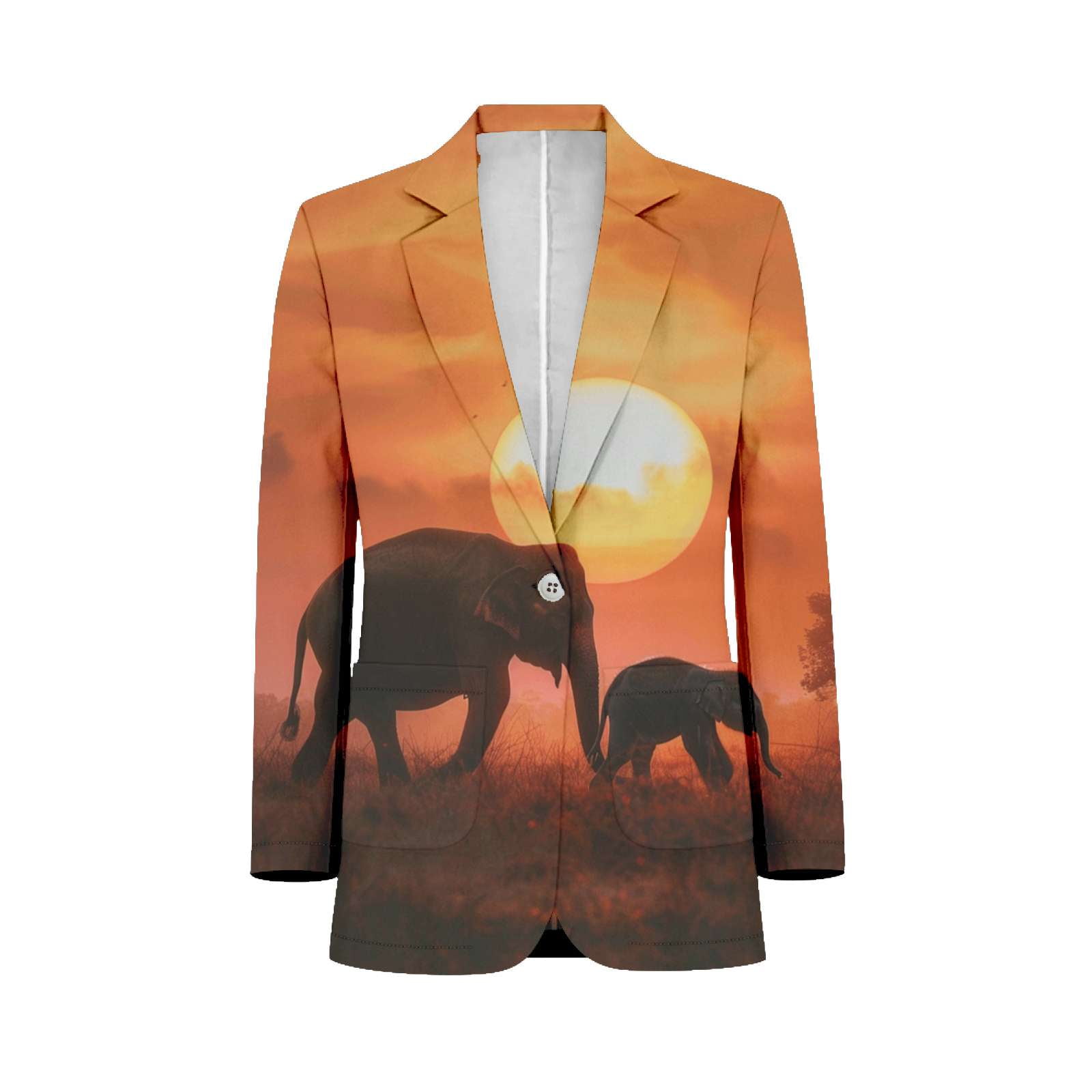 African Elephant Sunset Pattern Mens Suits Shawl Collar Slim Fit Suit ...