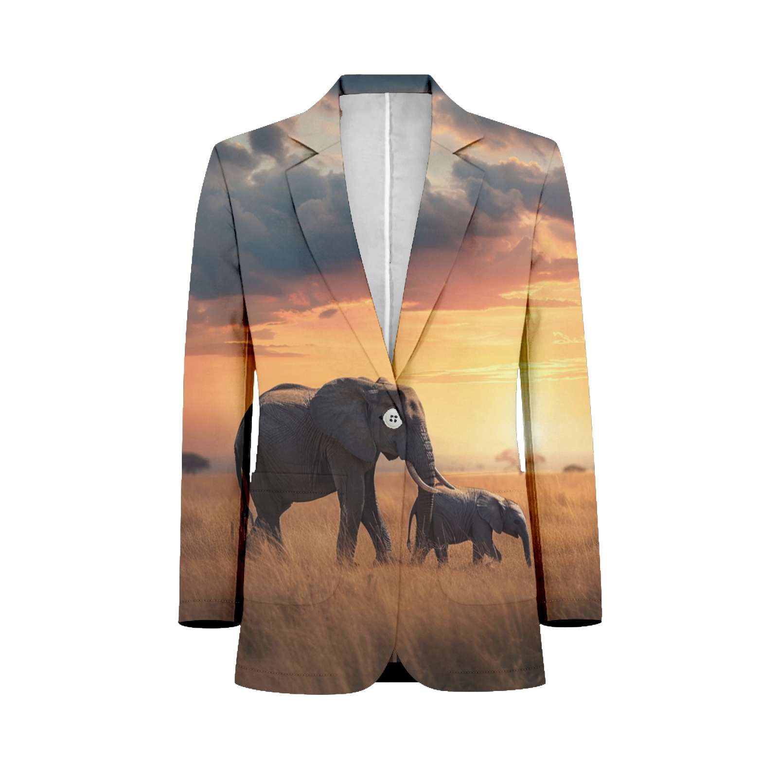 African Elephant Sunset Pattern Mens Suits Shawl Collar Slim Fit Suit ...