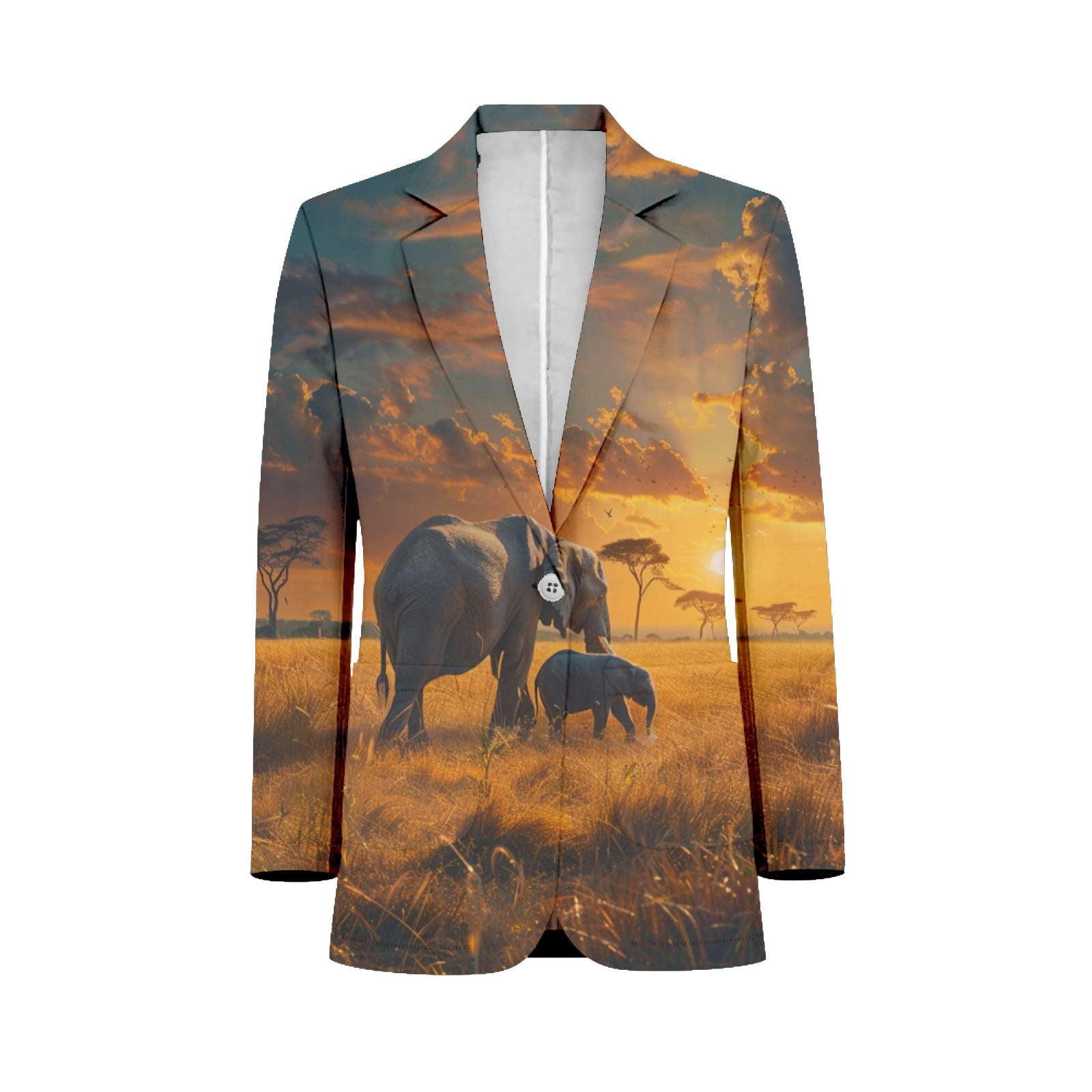 African Elephant Sunset Pattern Mens Suits Shawl Collar Slim Fit Suit ...
