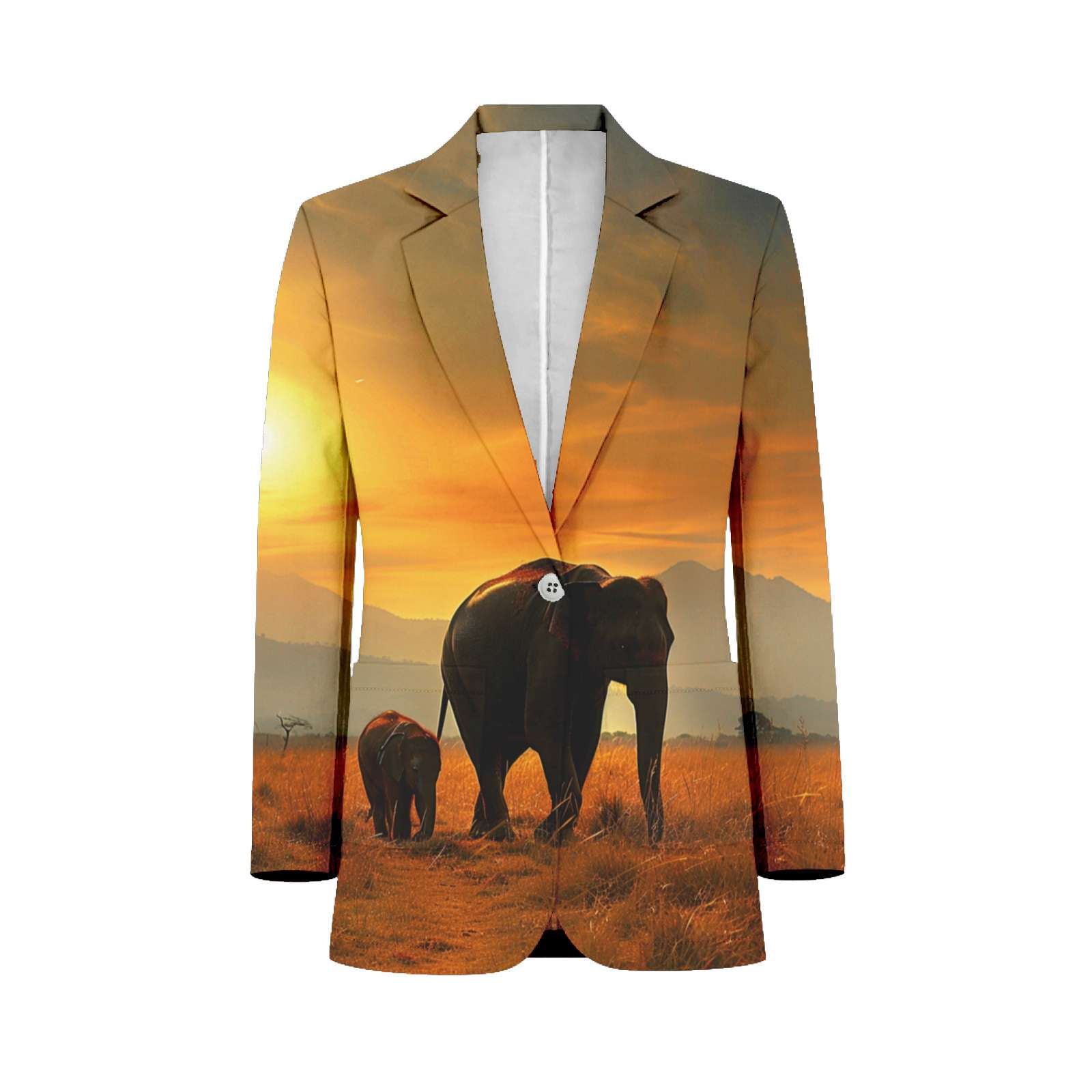 African Elephant Sunset Pattern Mens Suits Shawl Collar Slim Fit Suit ...