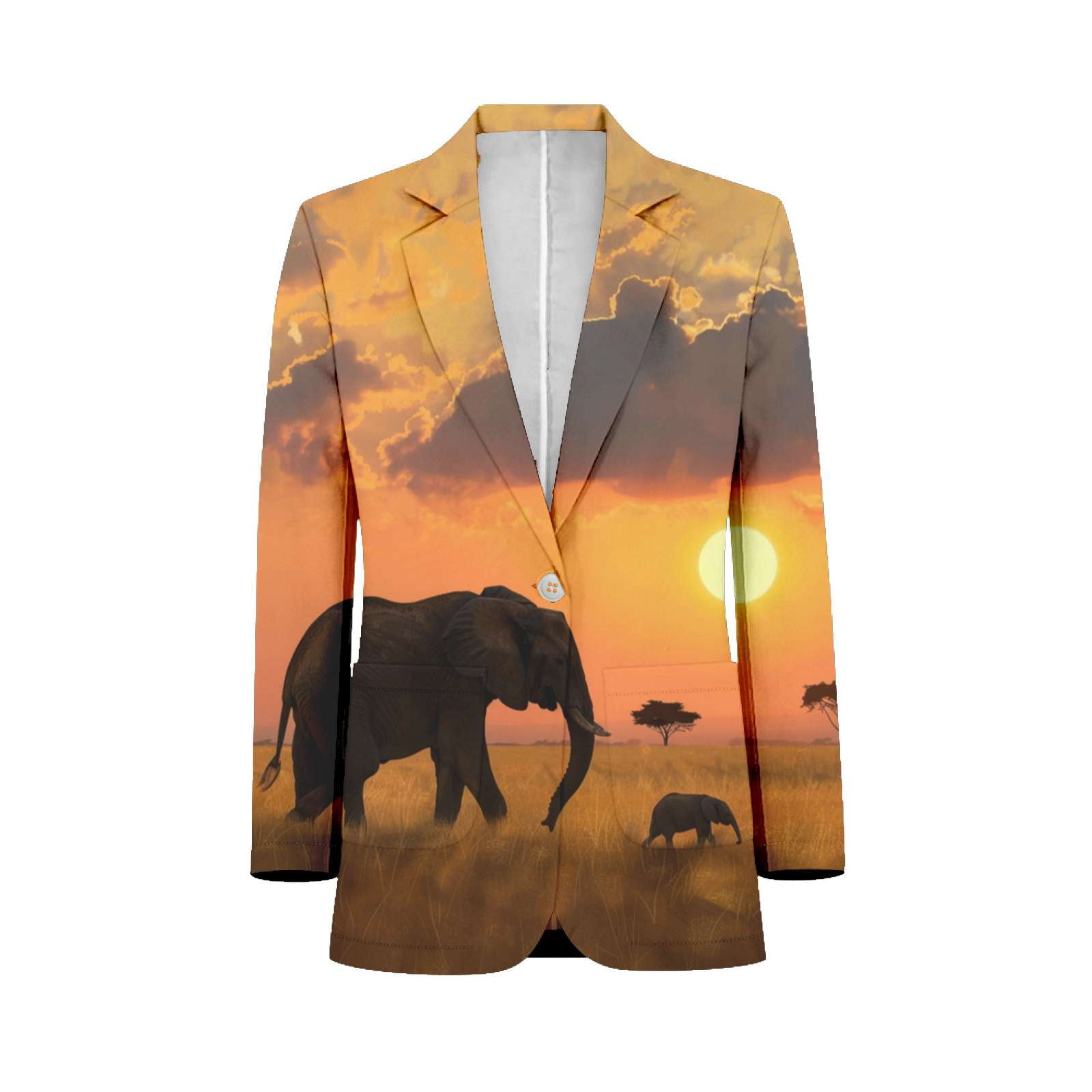 African Elephant Sunset Pattern Mens Suits Shawl Collar Slim Fit Suit ...