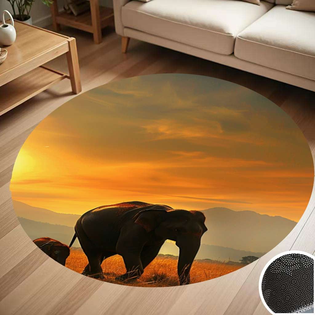 African Elephant Sunset Pattern Round Carpet Living Room Bedroom Home ...