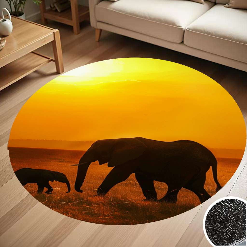 African Elephant Sunset Pattern Round Carpet Living Room Bedroom Home ...