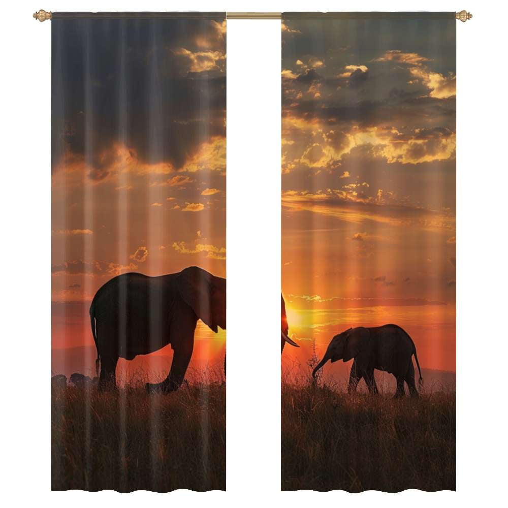 African Elephant Sunset Pattern Sheer Window Curtains for Living Room ...
