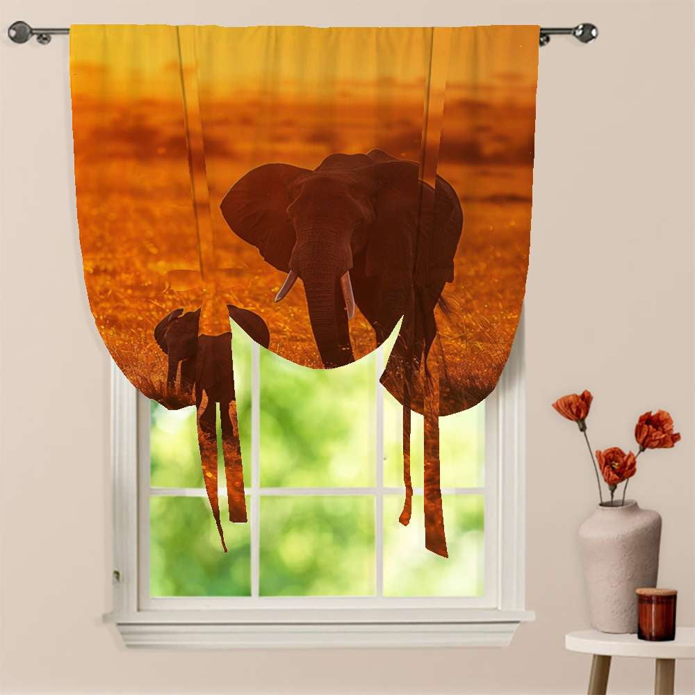 African Elephant Sunset Pattern Window Curtain for Living Room Roman ...