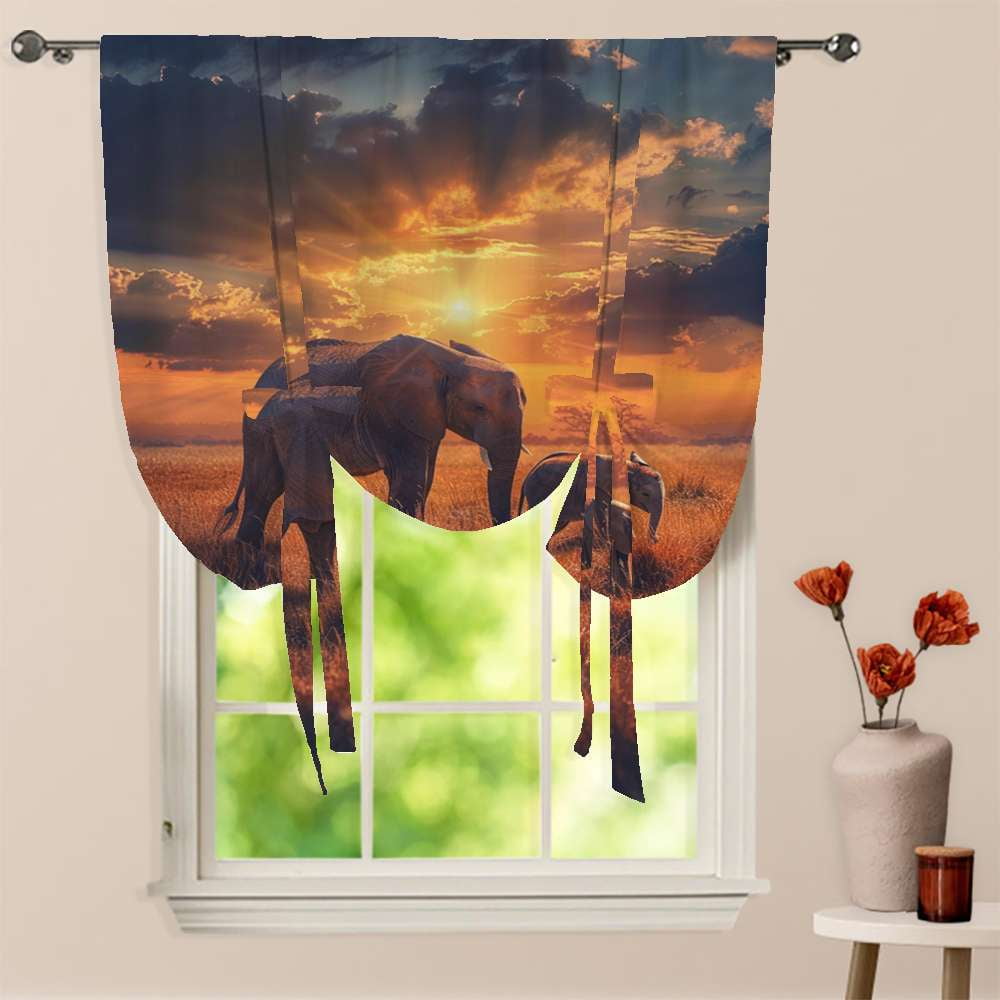 African Elephant Sunset Pattern Window Curtain for Living Room Roman ...