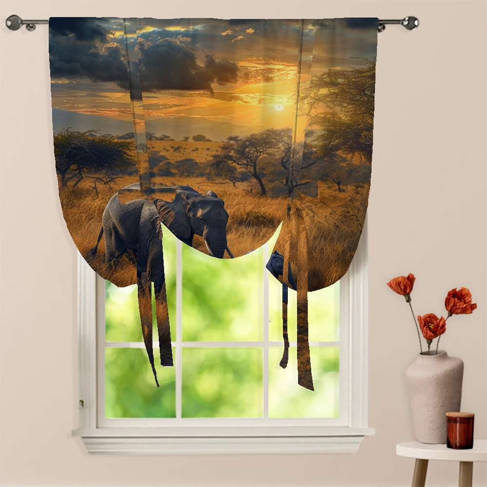African Elephant Sunset Pattern Window Curtain for Living Room Roman ...