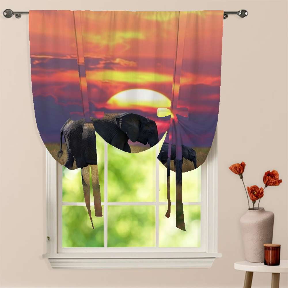 African Elephant Sunset Pattern Window Curtain for Living Room Roman ...
