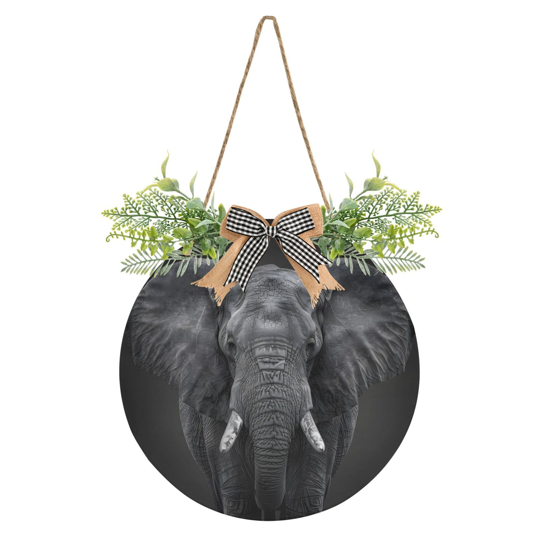 African Elephant Welcome Front Door Sign Round 12 inch Porch Hanging ...