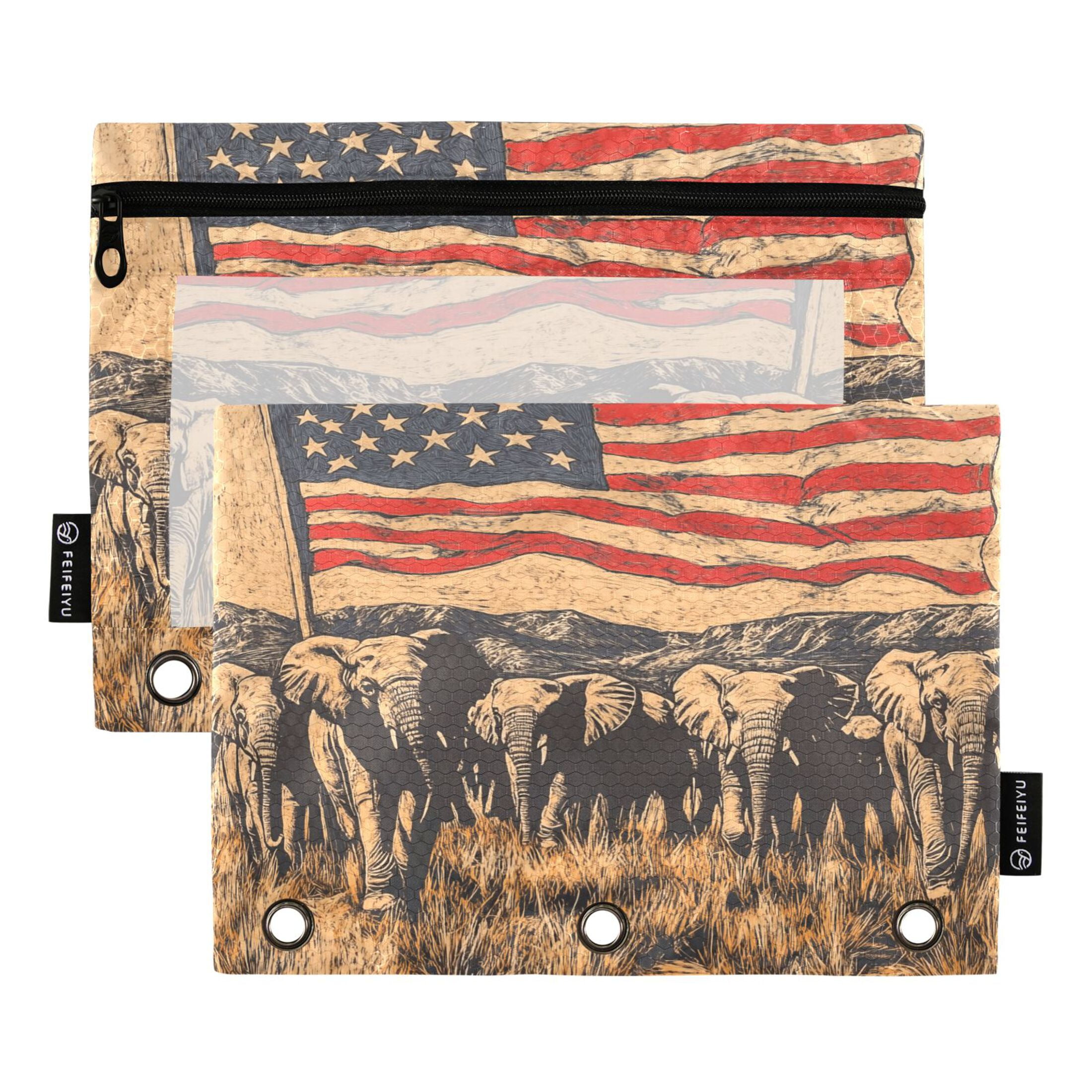 African Elephants and American Flag 2 Pack Pencil Pouch for 3 Ring ...