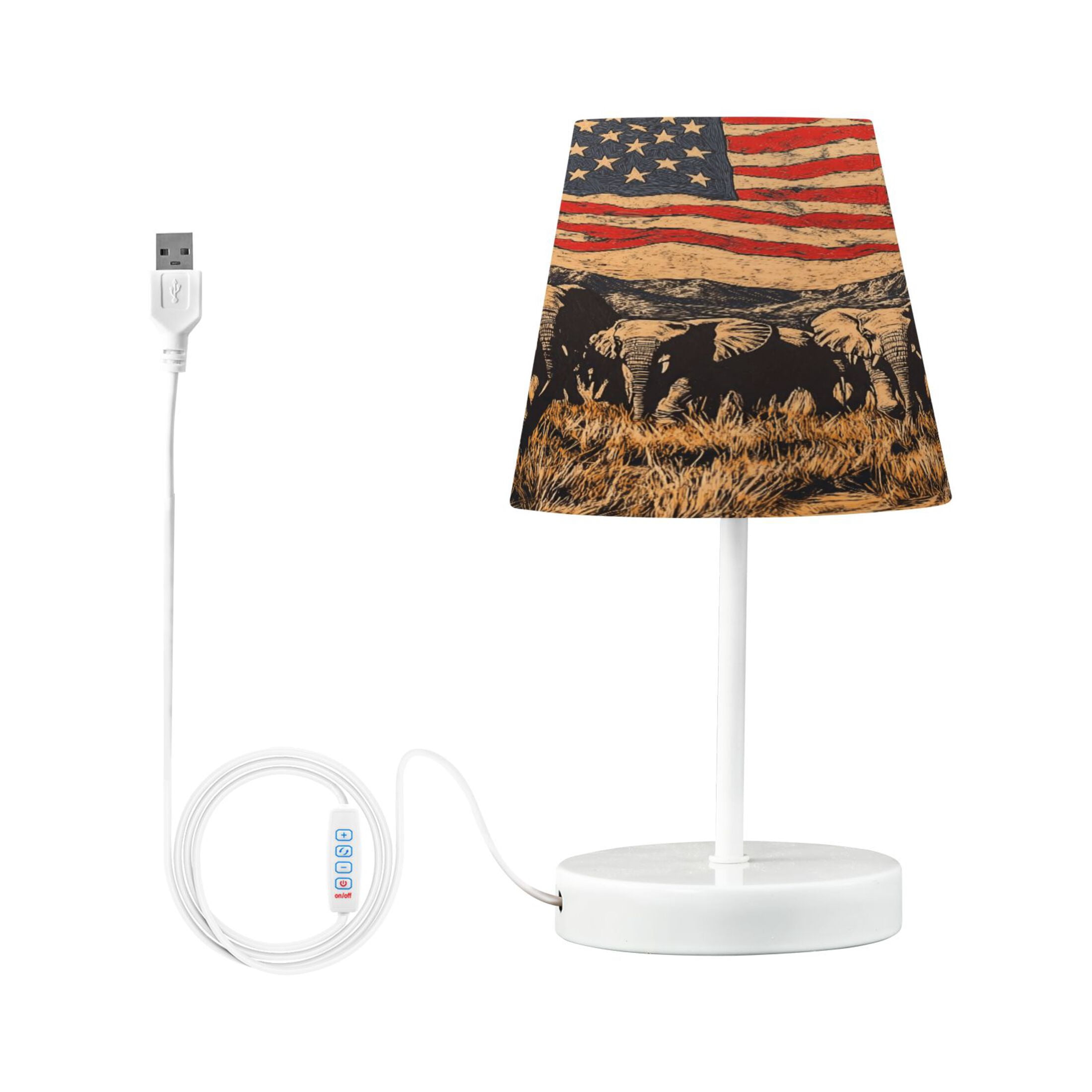 African Elephants and American Flag Desk Lamp LED Table Nightstand ...