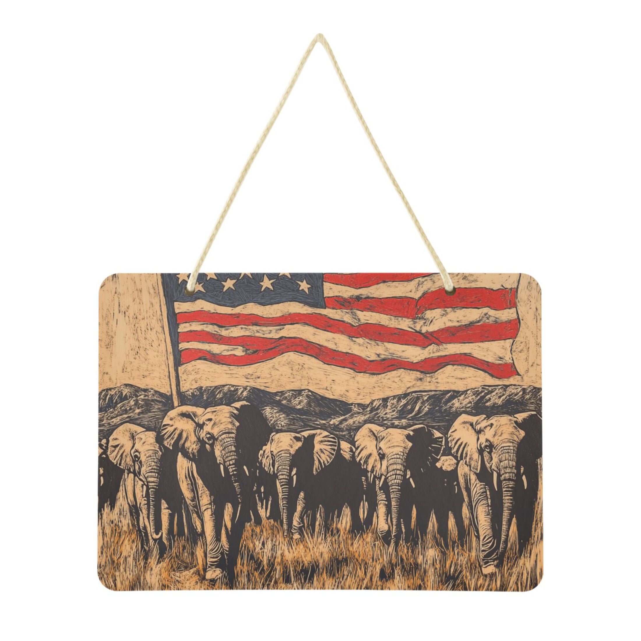 African Elephants and American Flag Welcome Sign Front Door PVC 14x10 ...