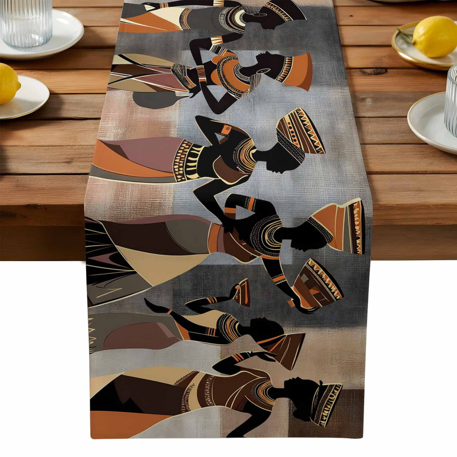 African Ethnic Black Women Dancing Table Runner-70 Inch Long Abstract ...