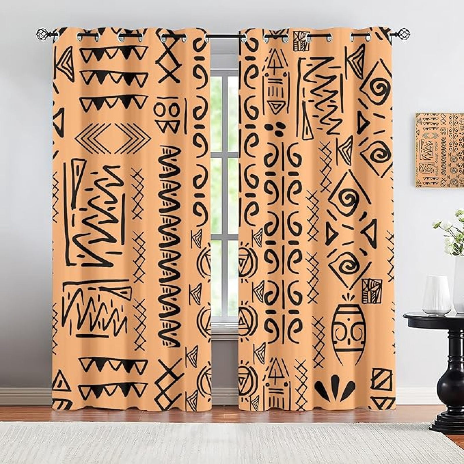 African Ethnic Boho Texture Curtains for Bedroom, Tribal Art Brown ...