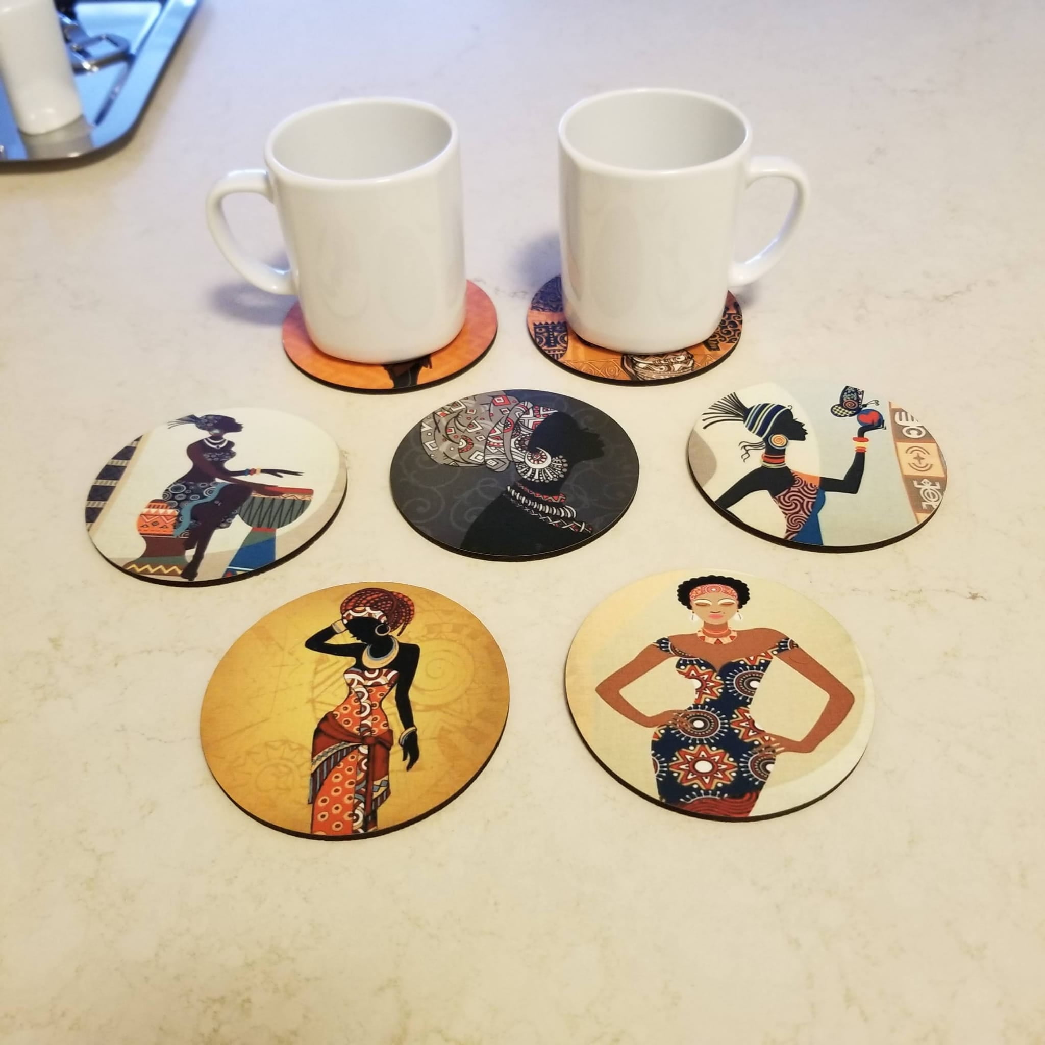 African Ethnic Drink Coasters for Mugs, Glasses and tea cups. Set of 8 ...