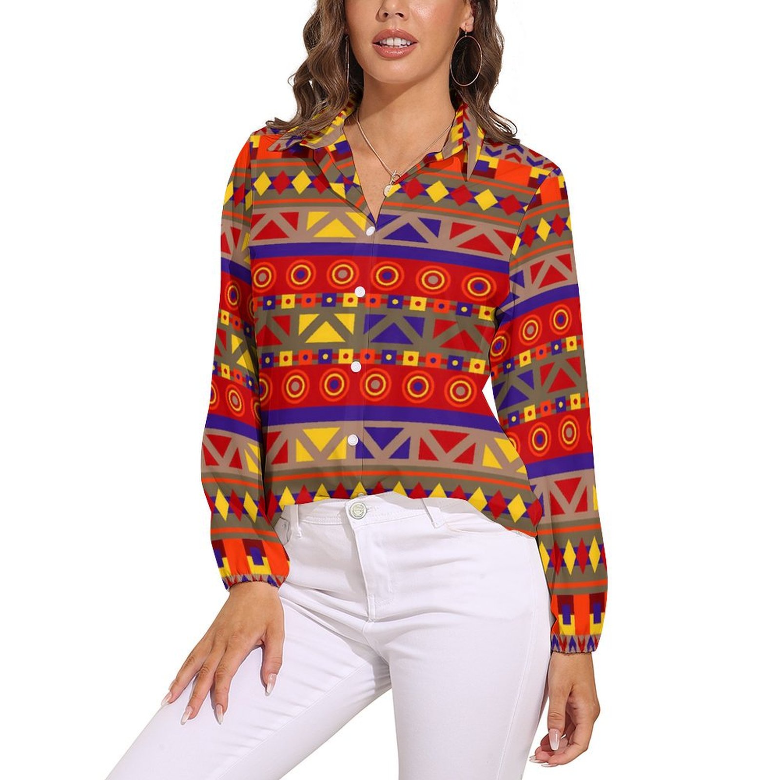 African Ethnic Loose Blouse Patchwork Print Classic Oversized Blouses ...