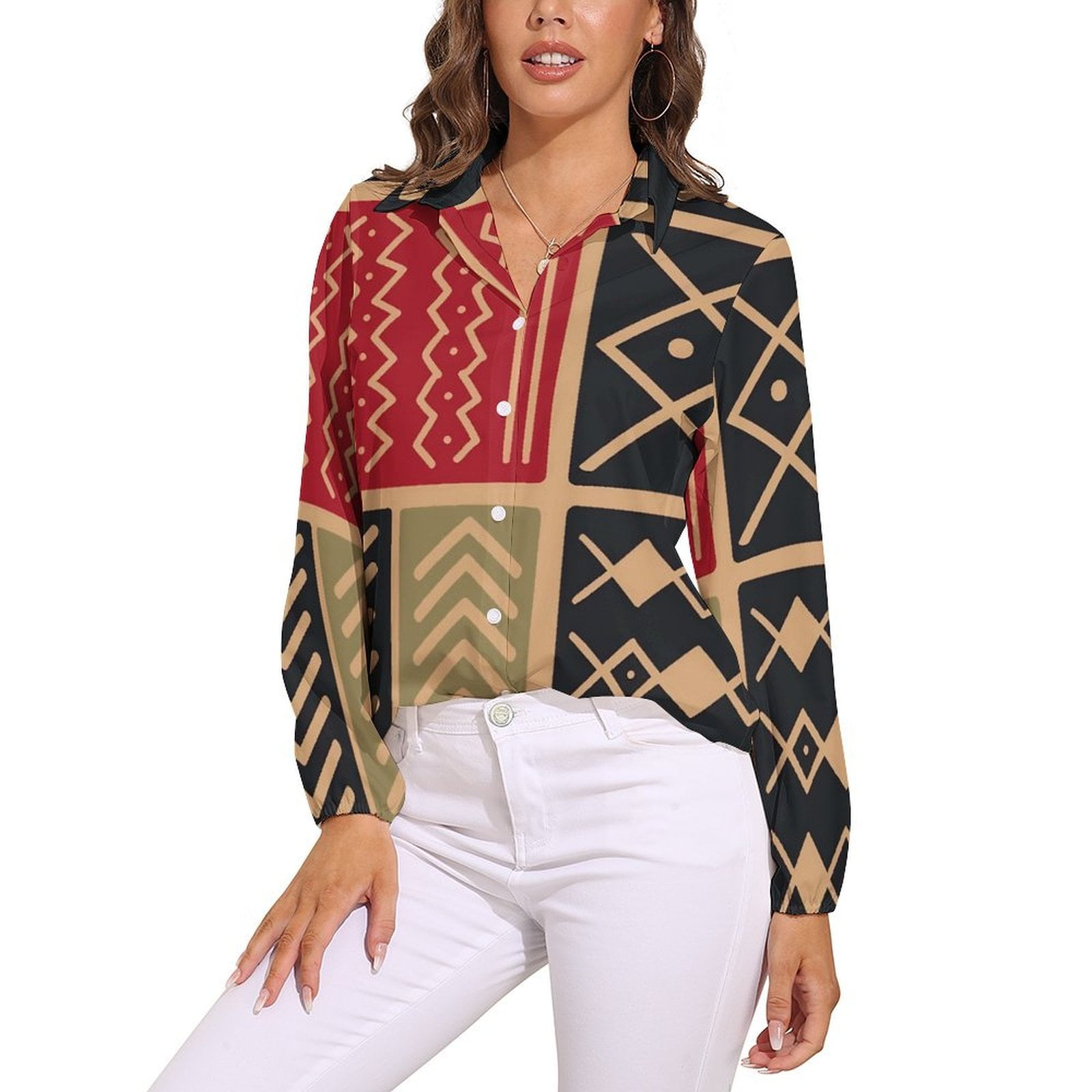 African Ethnic Loose Blouse Patchwork Print Classic Oversized Blouses ...