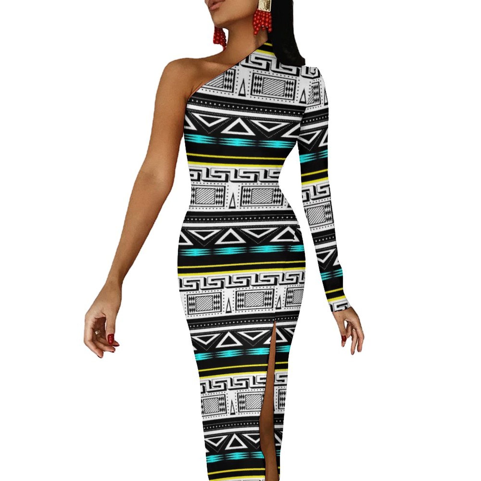 African Ethnic Print Bodycon Dress Autumn Kente Ghana Cute High Slit ...