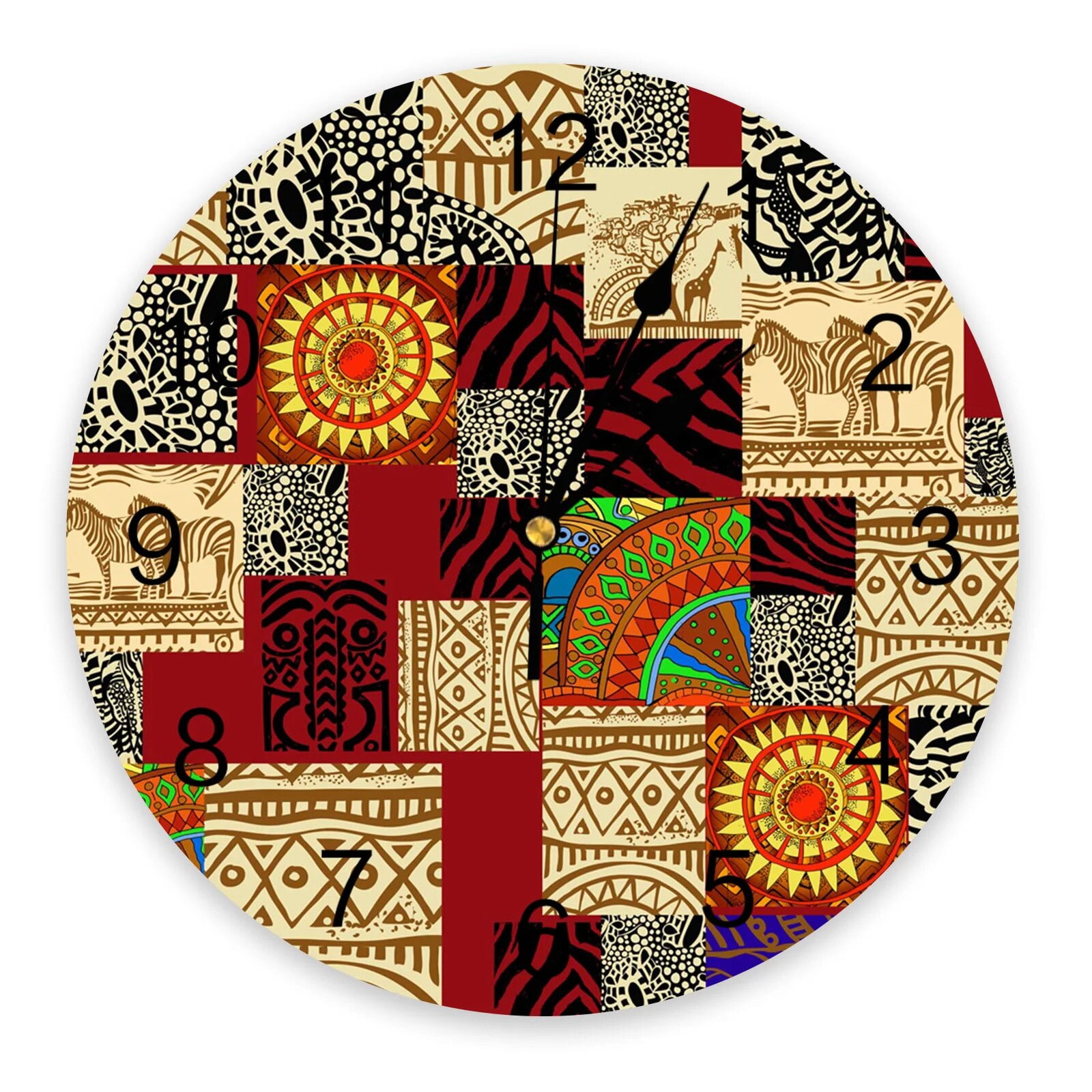 African Ethnic Style PVC Wall Clock Modern Design Living Room ...