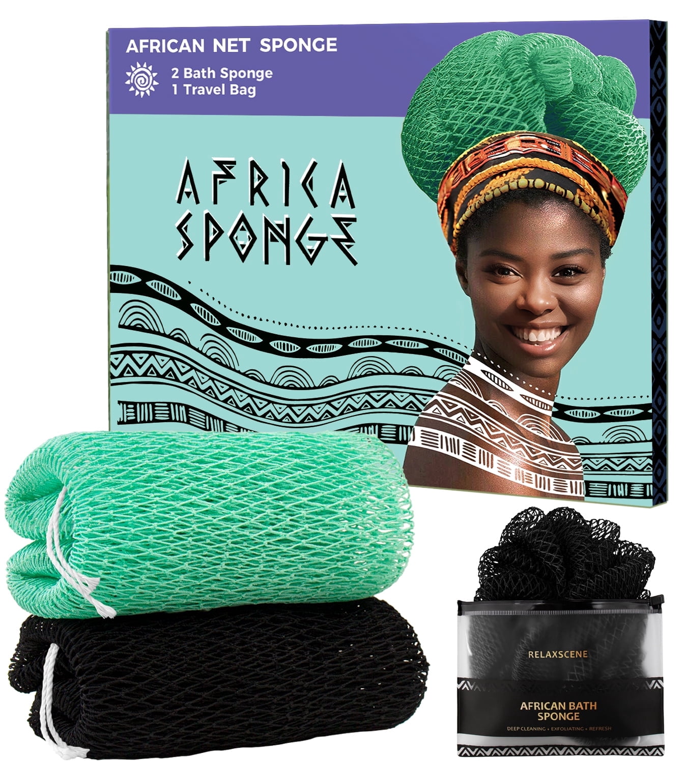 African Exfoliating Net Sponge Black - 2 Pieces Real African Loofah ...