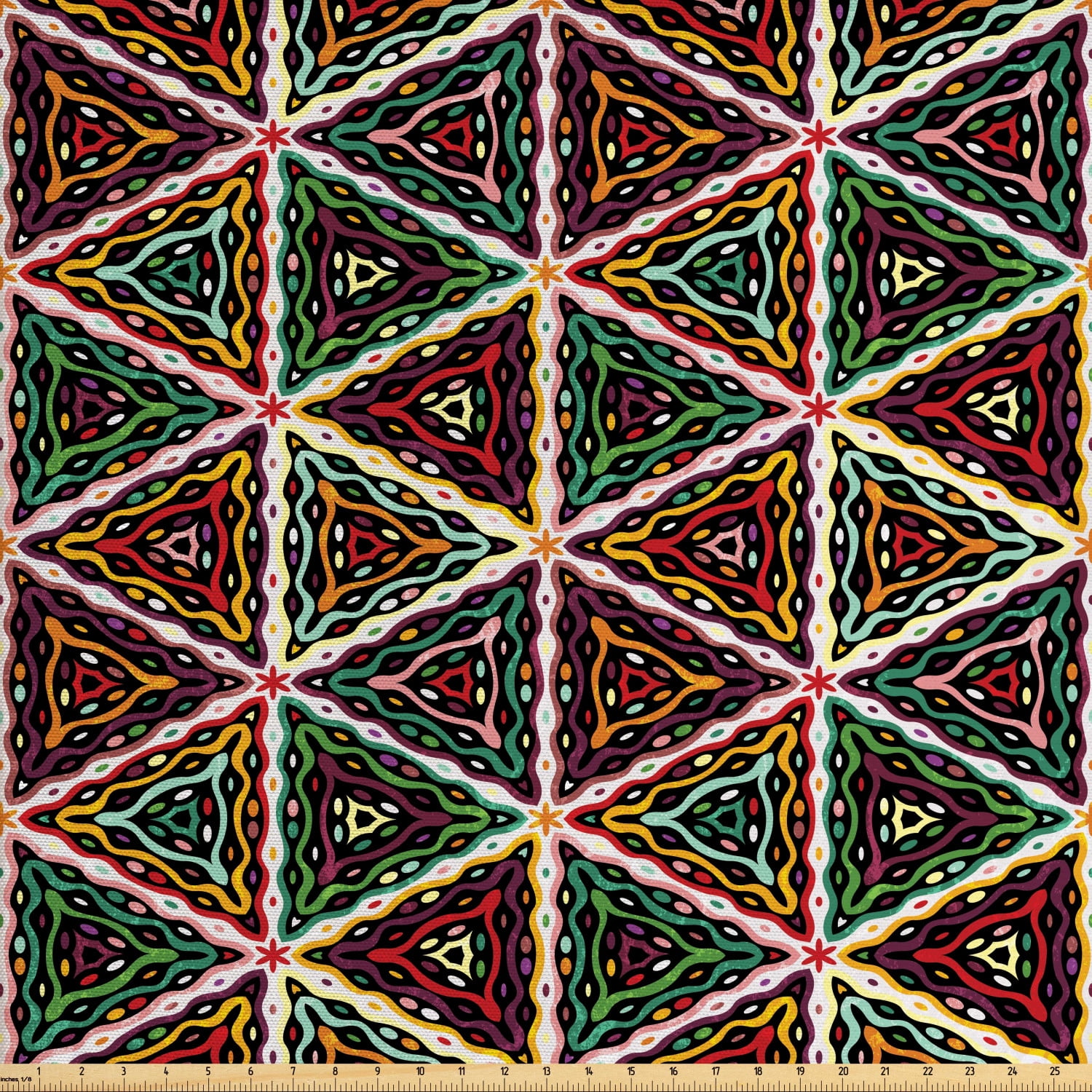African Fabric by the Yard, Grunge Triangle Design Colorful Geometric ...