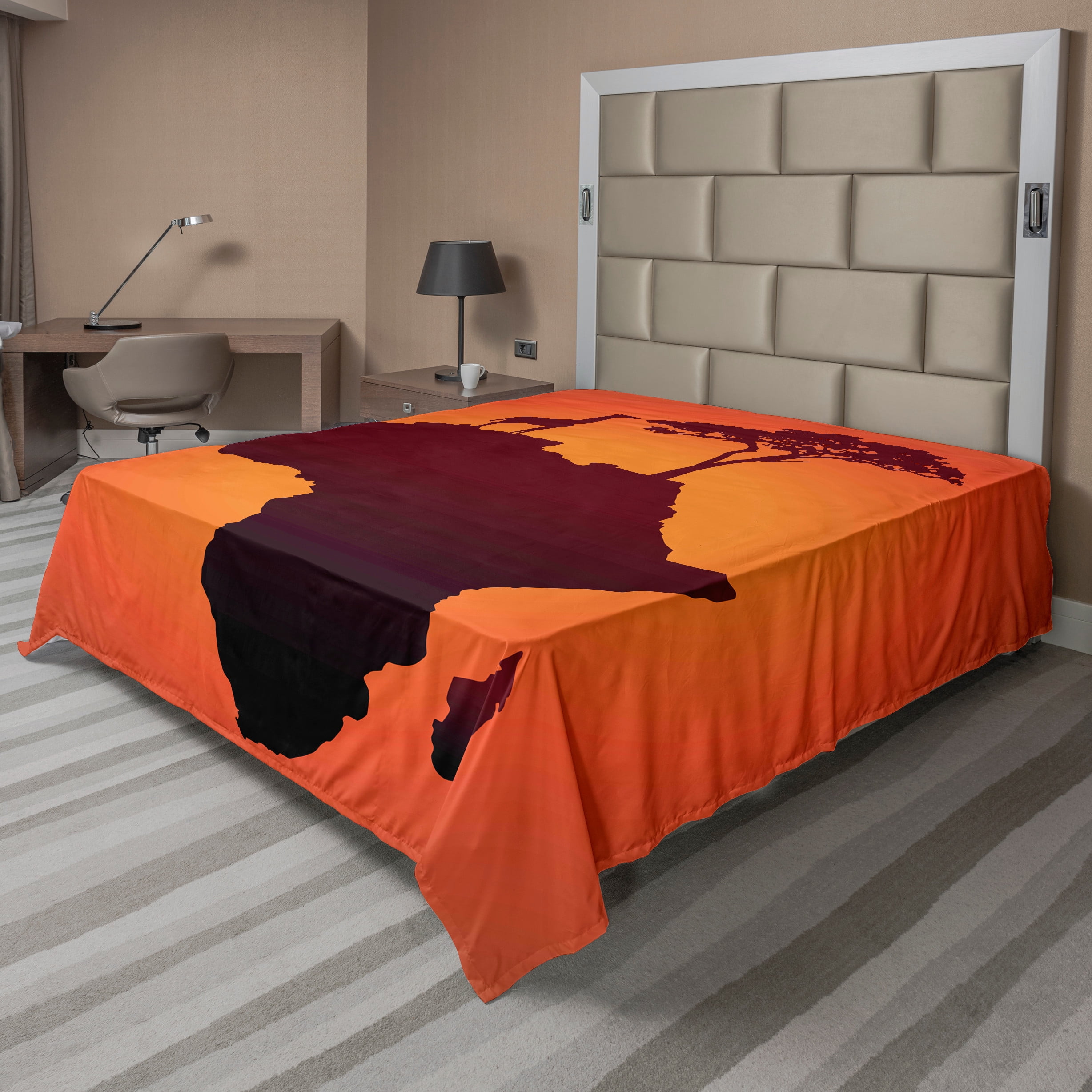 African Flat Sheet, Savannah Map Continent Giraffe and Tree Silhouette ...