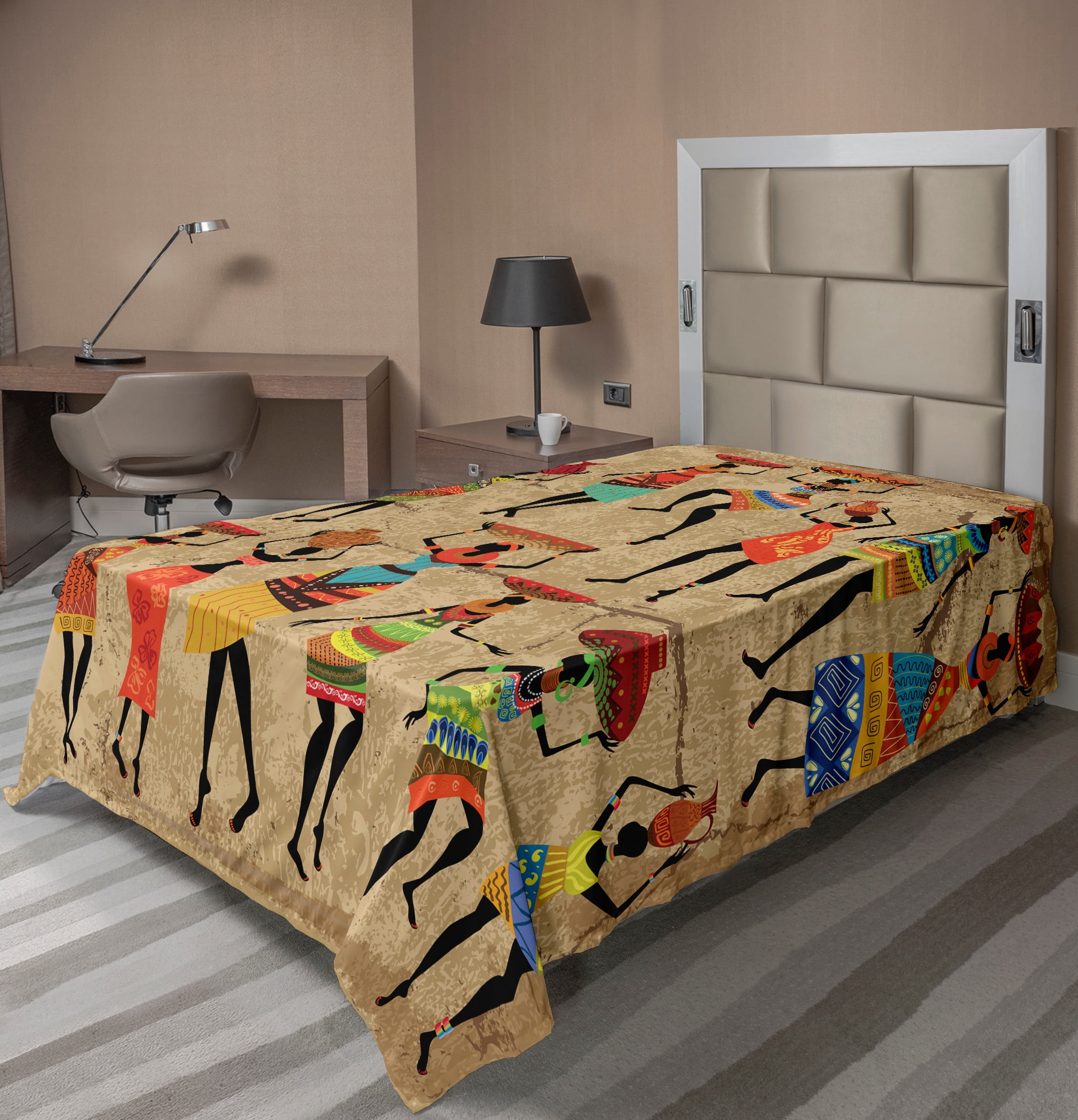 African Flat Sheet, Woman Silhouettes with Traditional Clothes Carrying ...