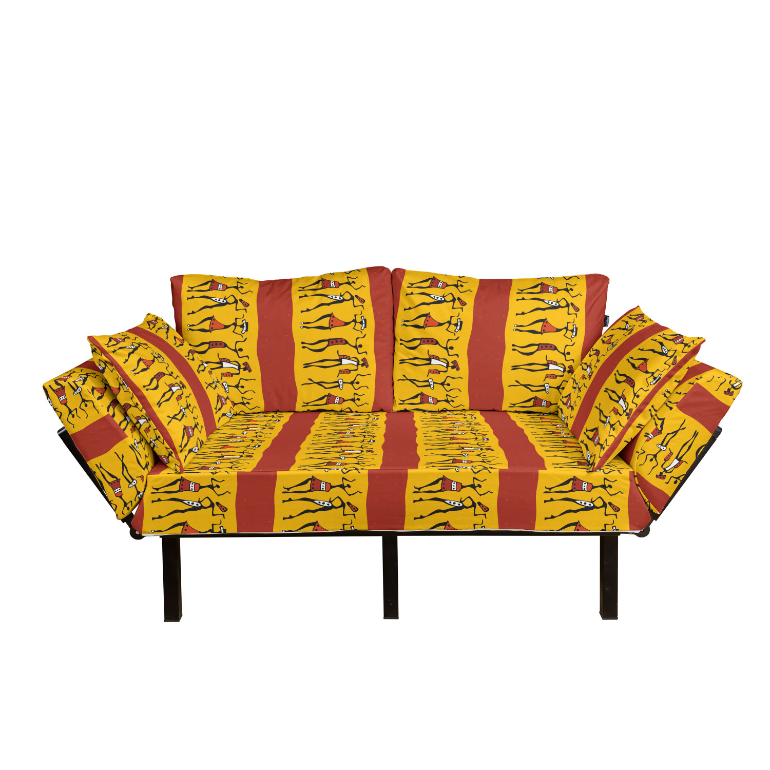 African Futon Couch, Dancing Abstract Wall Paint Indigenous Culture ...