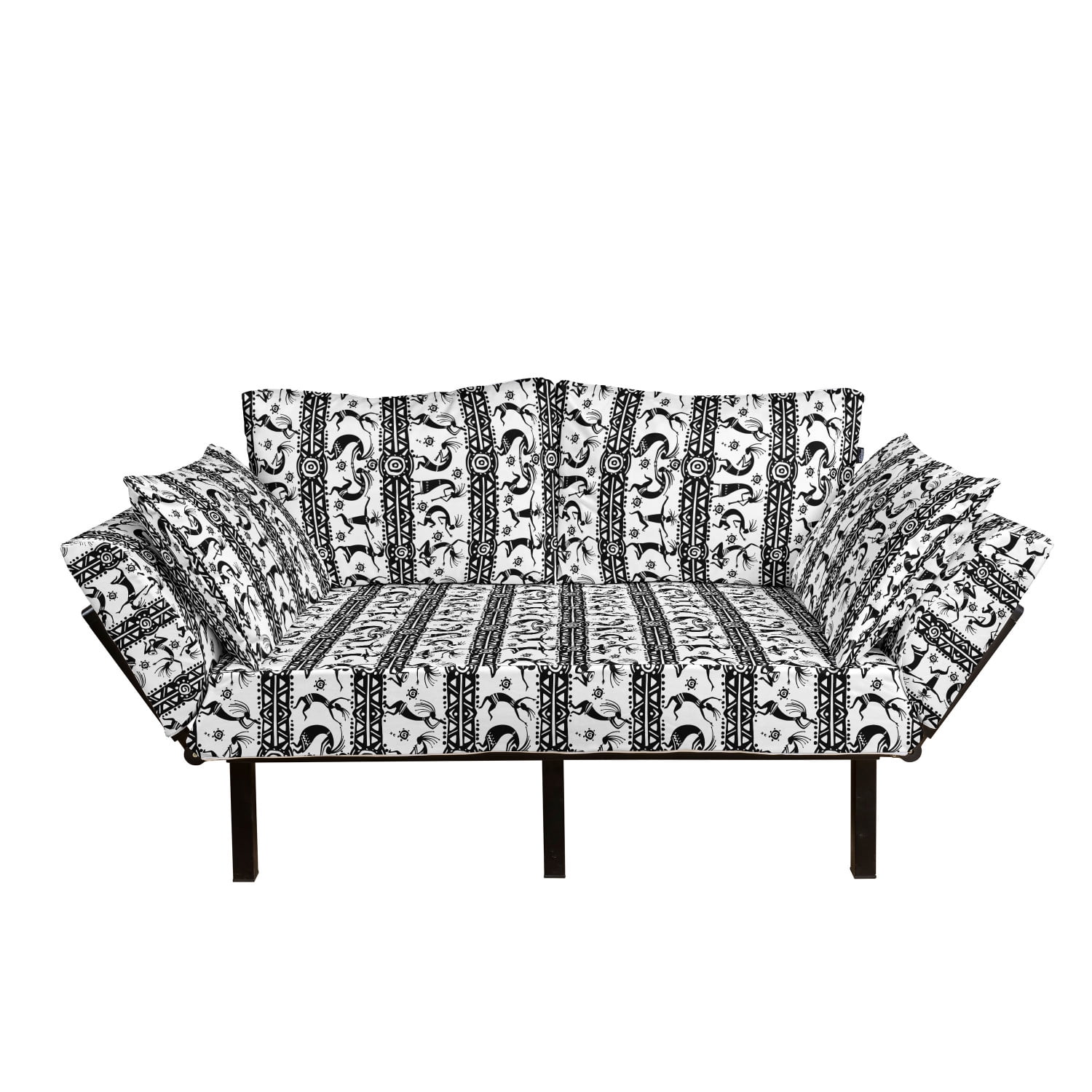 African Futon Couch, Dancing Oriental Ornate Design Elements Folkloric ...