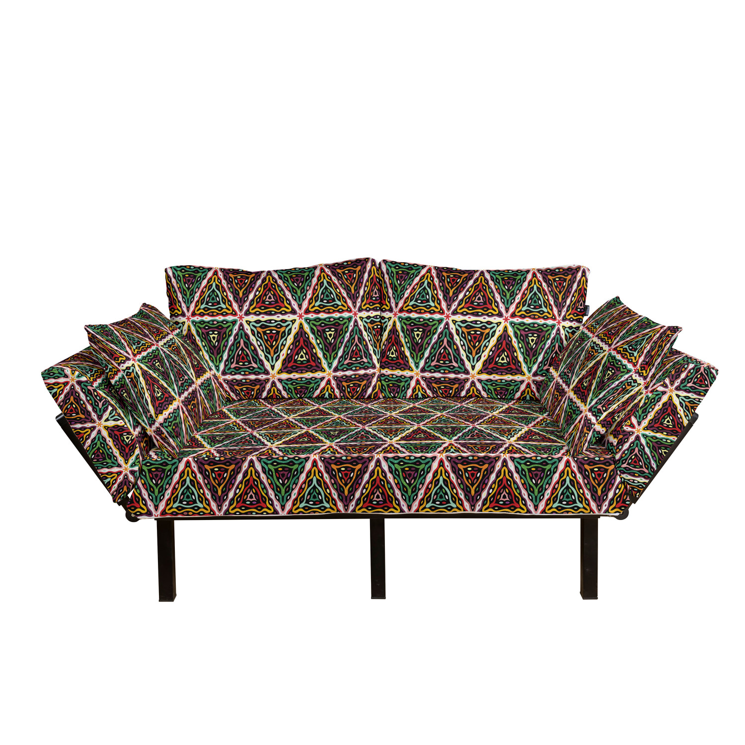 African Futon Couch, Grunge Triangle Design Colorful Geometric Mosaic ...