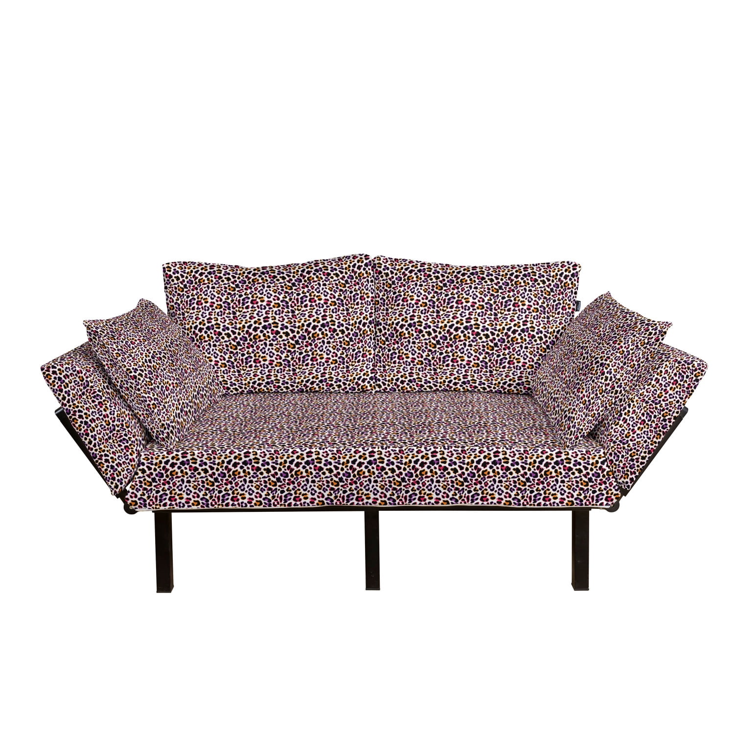 African Futon Couch, Leopard Skin Motif with Abstract Safari Animal ...