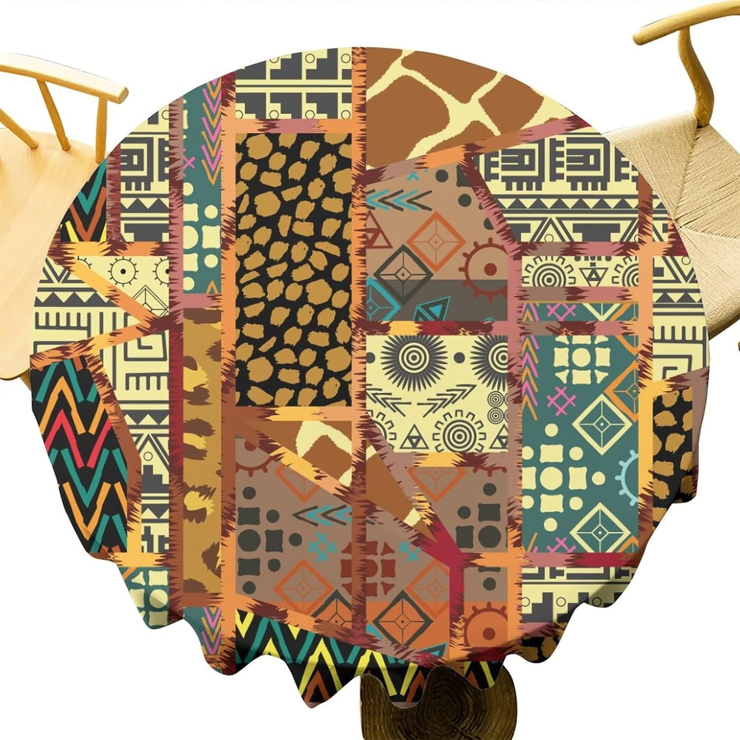 African Geometric Pattern Tablecloth, Abstract Patchwork Different ...
