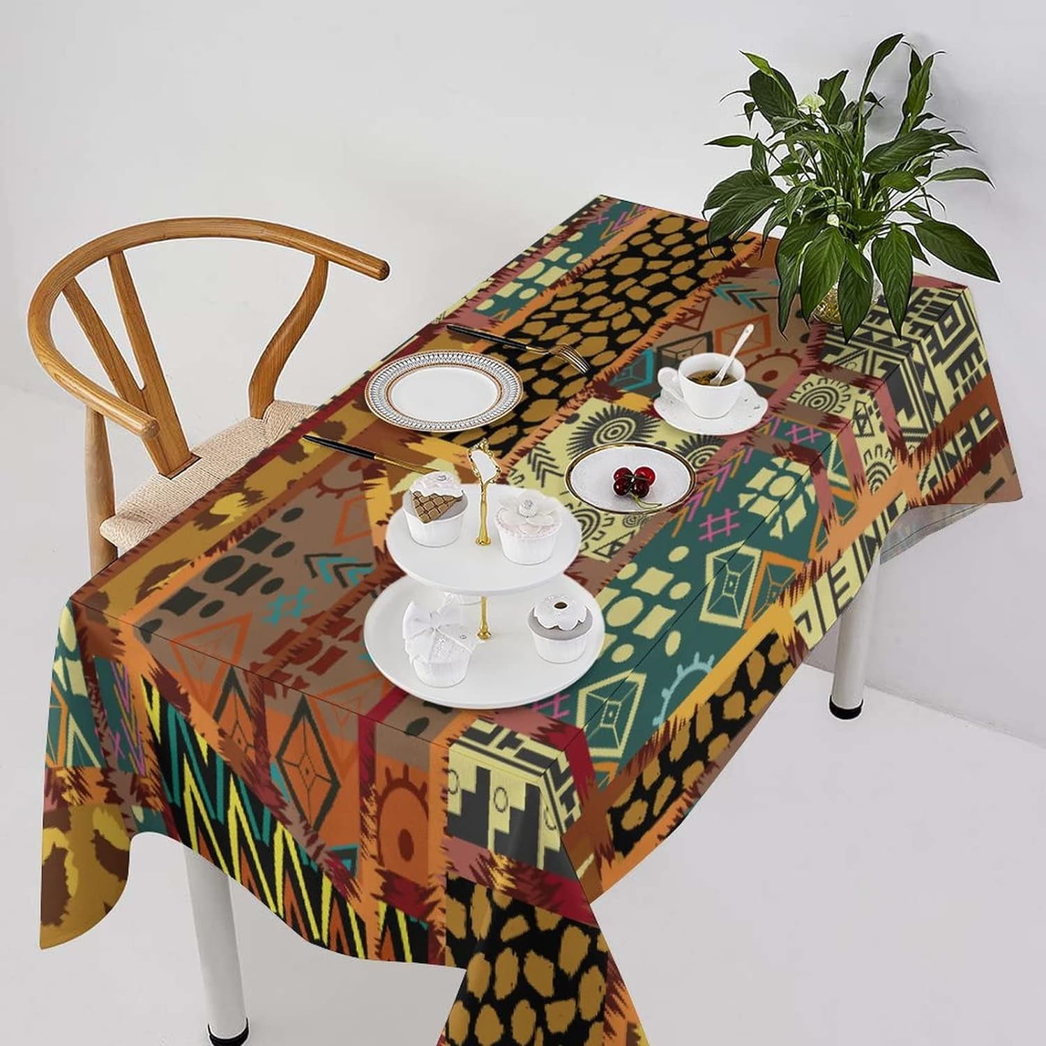 African Geometric Pattern Tablecloth, Abstract Patchwork Different ...