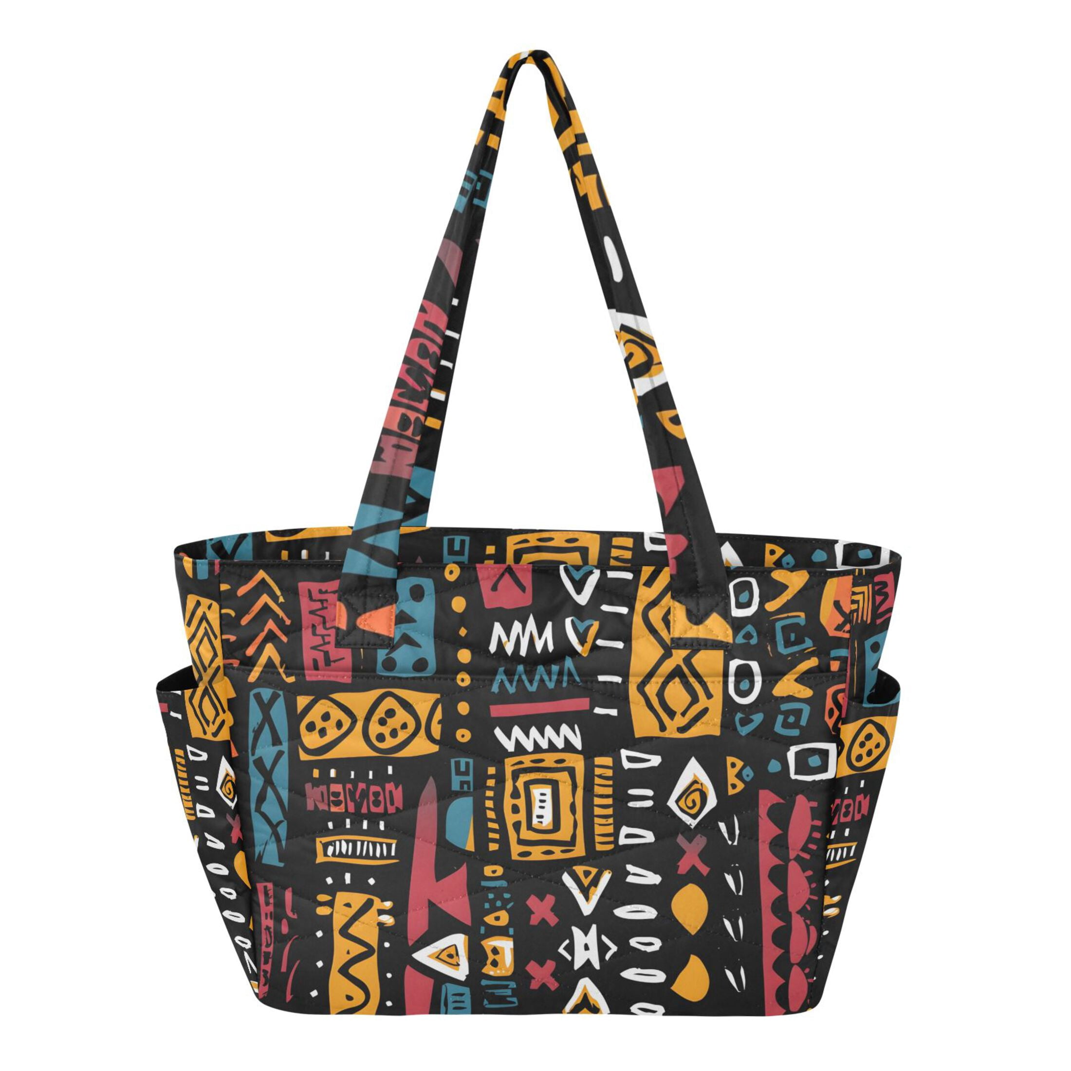 African Geometric Print Women's Quilted Tote HandBag Beach Bag Shoulder ...