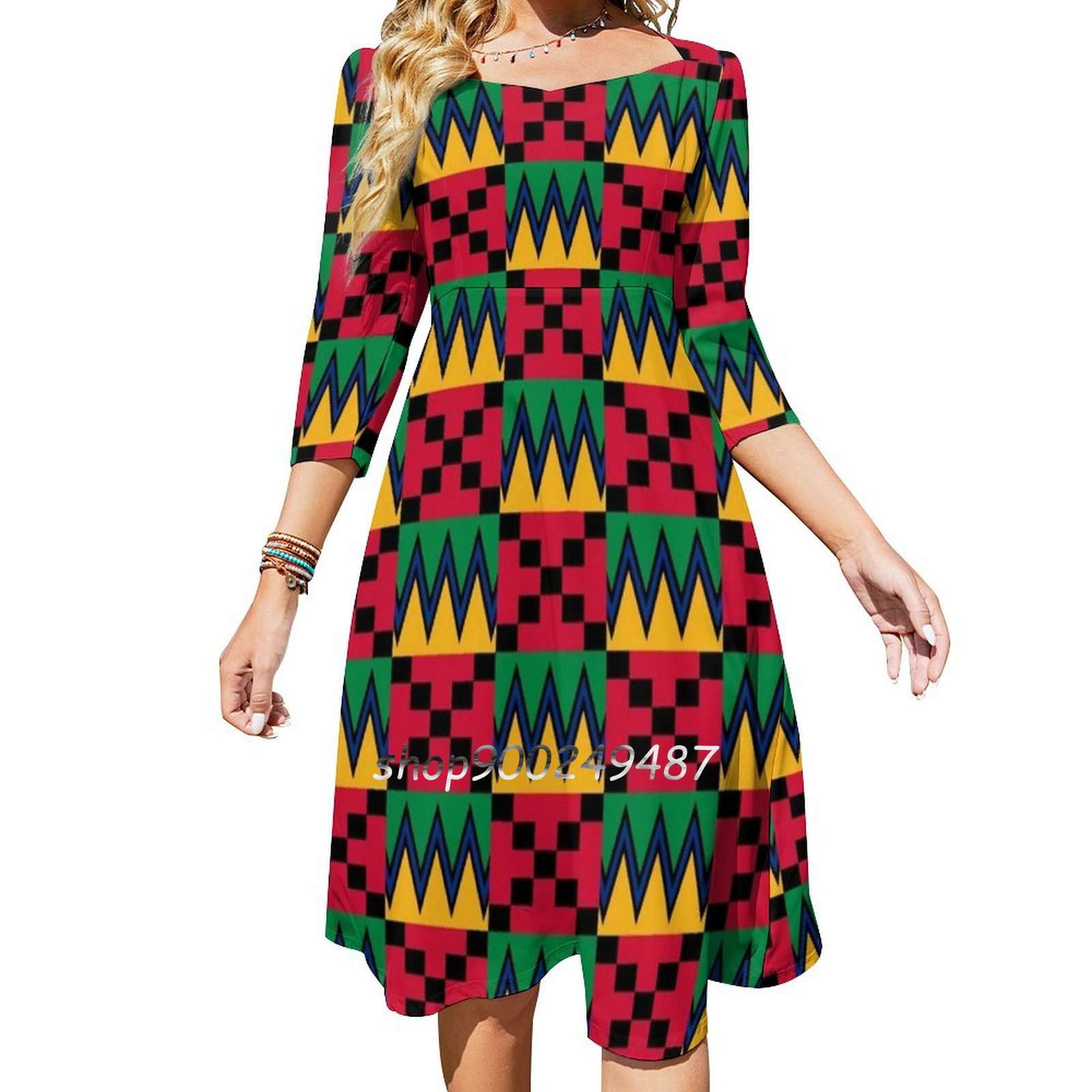 African Geometric-Red Yellow Green Black-Kwanzaa Evening Party Dresses ...