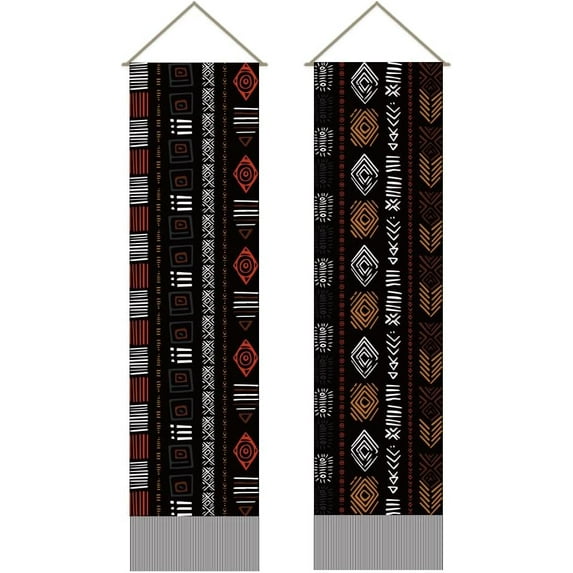 African Geometric Tribal Mud Cloth Tapestry Wall Hanging With Tassels ...