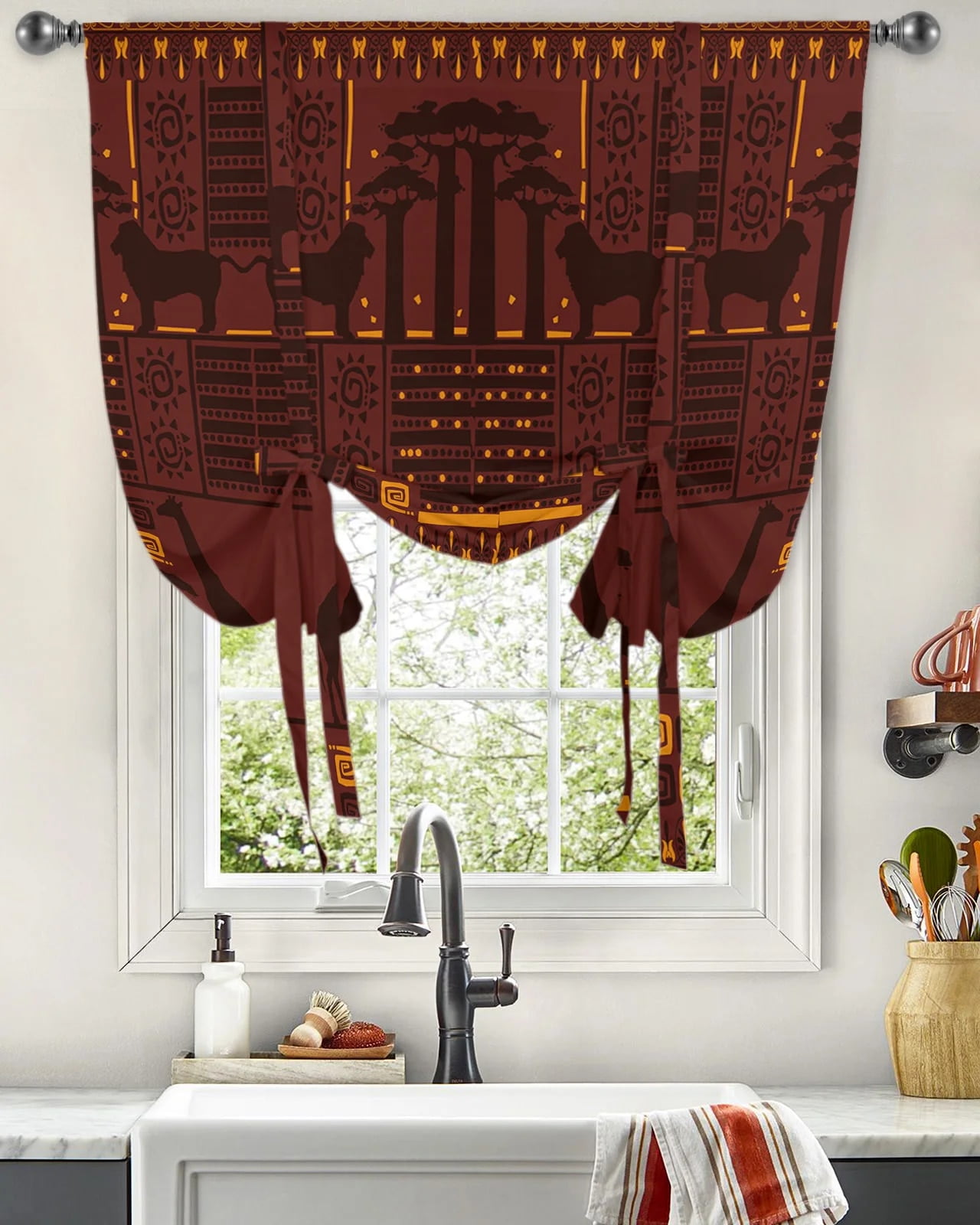 African Giraffe Lion Window Curtain for Living Room Kitchen Tie-up ...