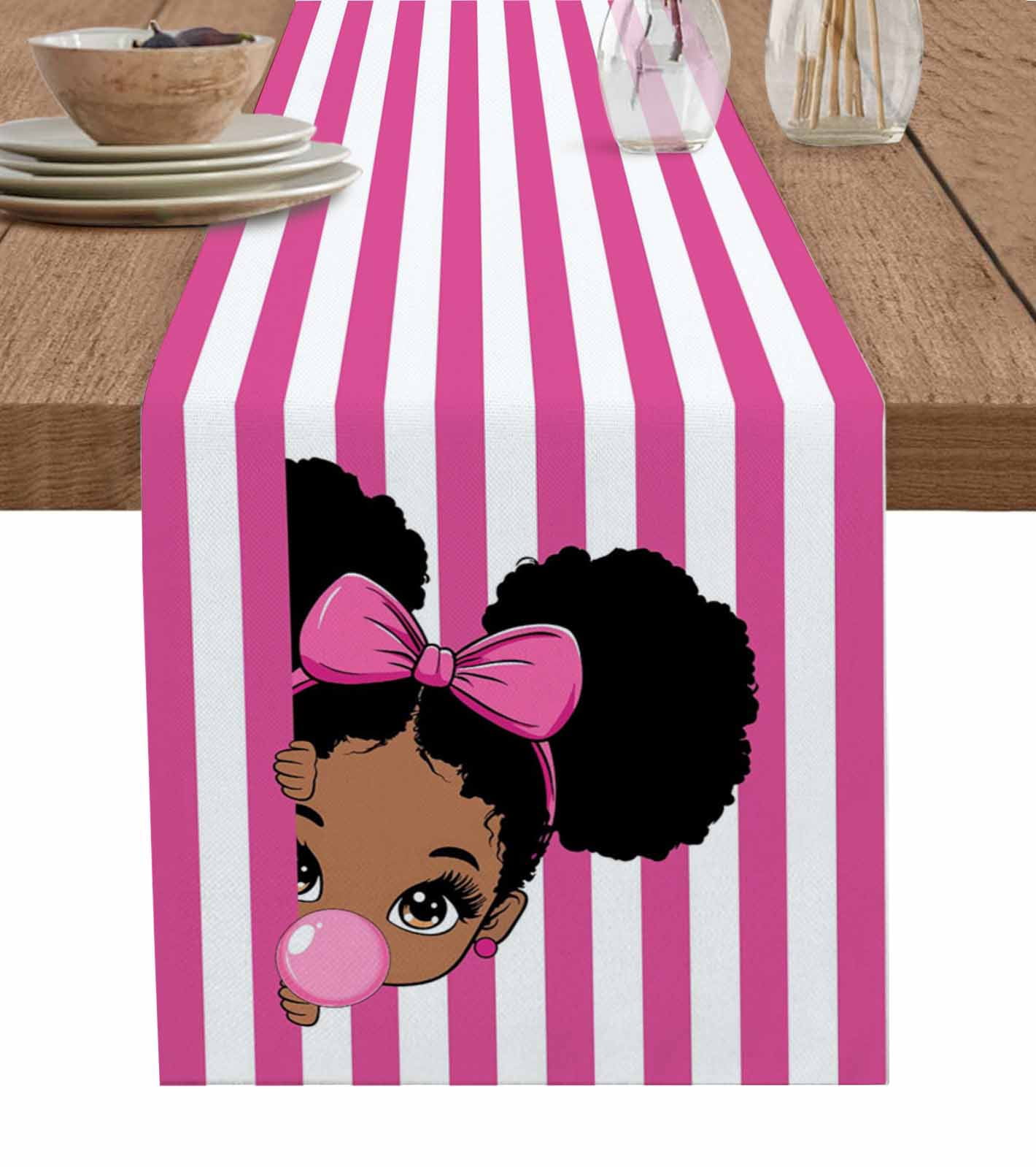 African Girl Burlap Cotton Table Runner 13x72 Inches Long, Afro ...