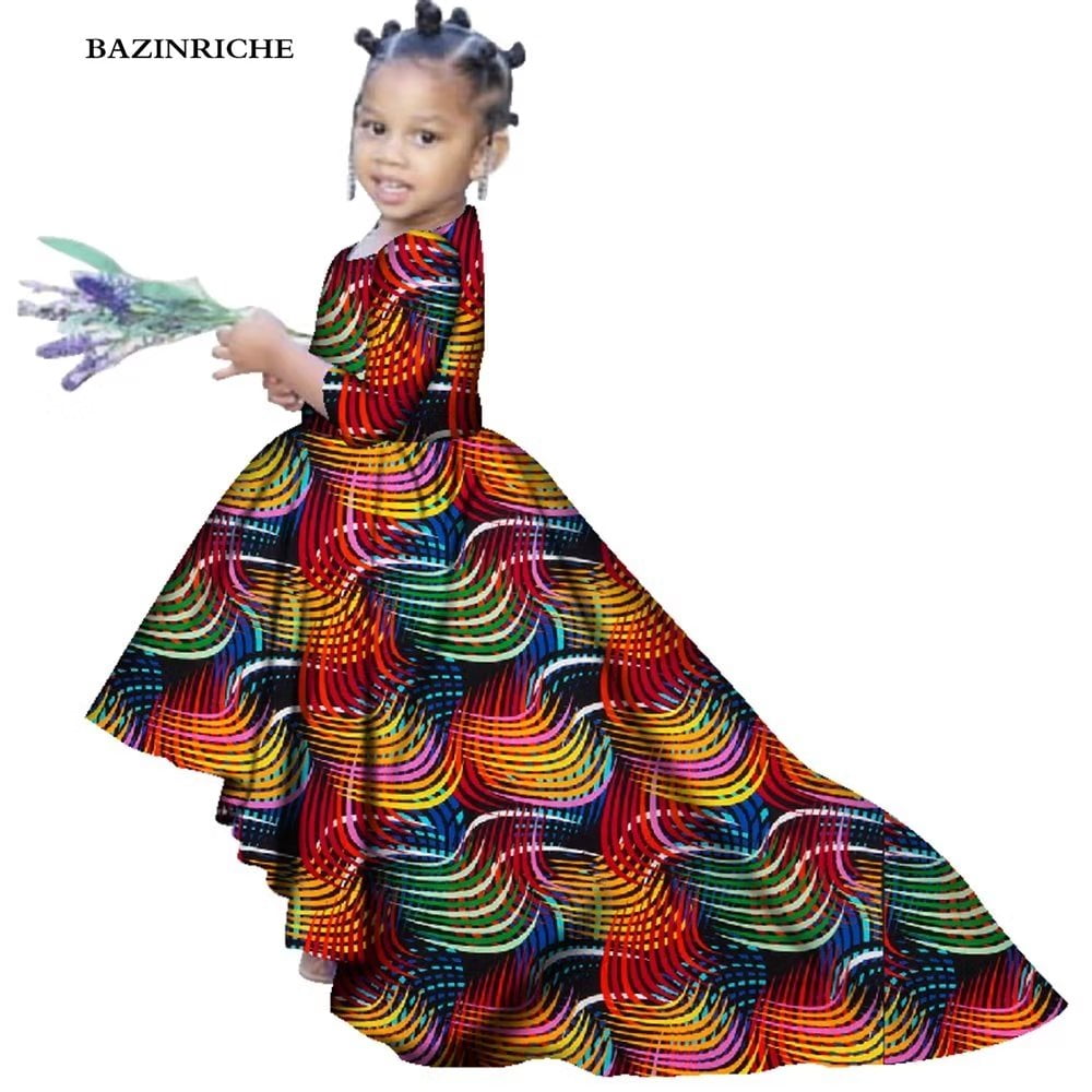 African Girl Dresses Ankara Print Dashiki Long Party Children's Dresses ...