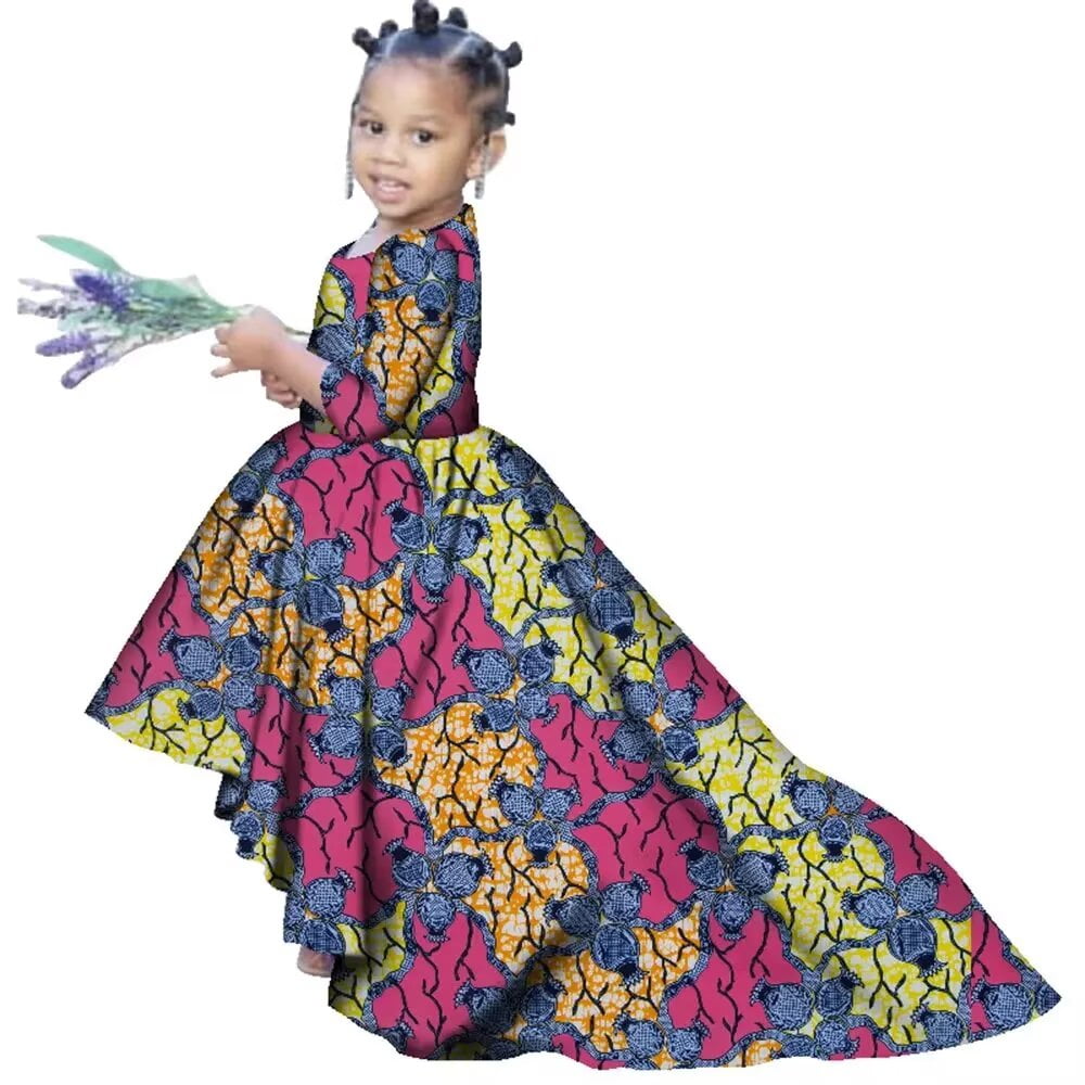 African Girl Dresses Ankara Print Dashiki Long Party Children's Dresses ...
