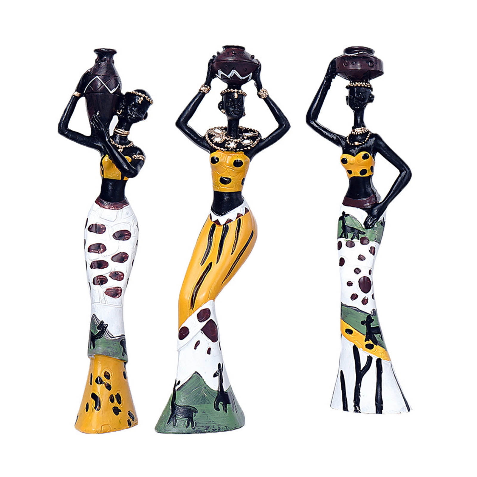 African Girl Figurine Set of 3 Colorful Tribal Lady Woman Resins ...
