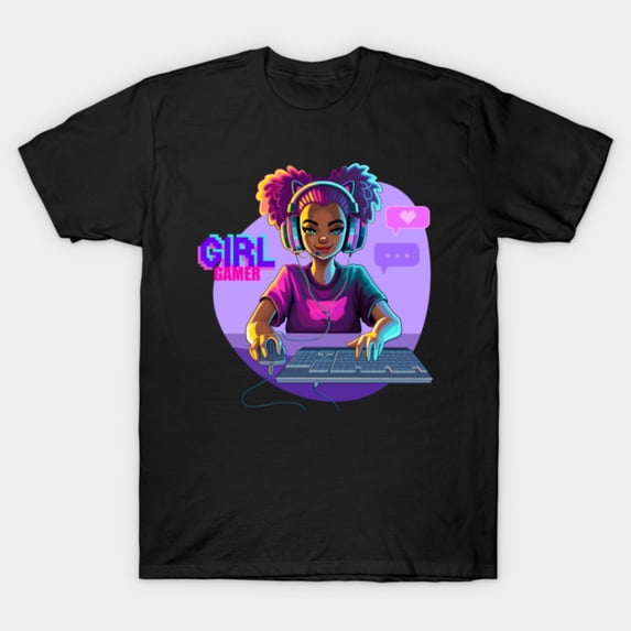 African Girl Gamer Streamer Cat Ears Headset Cute Video Gaming Unisex T ...