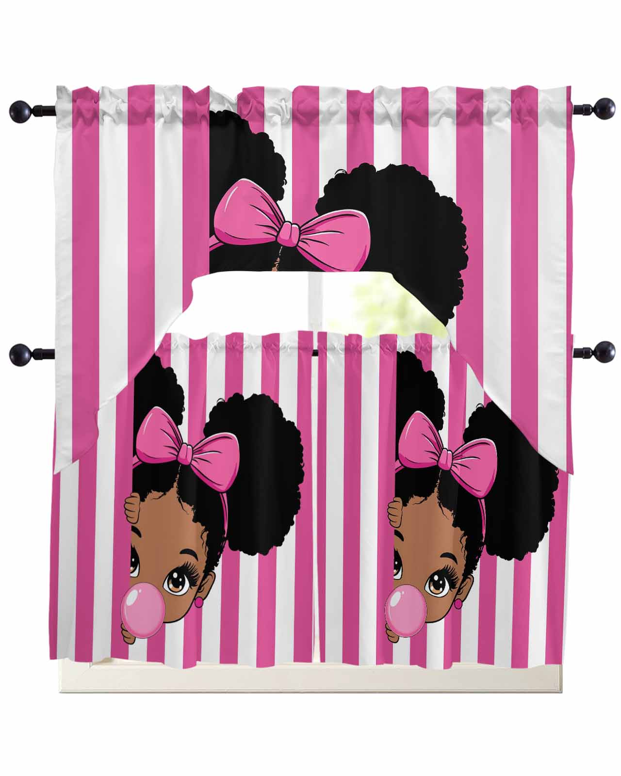 African Girl Kitchen Curtains Sets 36 Inch Length with Valance, Afro ...
