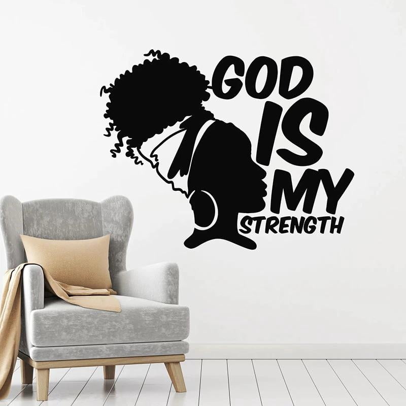 African Girl Wall Decal God Is My Strength Quotes Africa Woman Bedroom ...