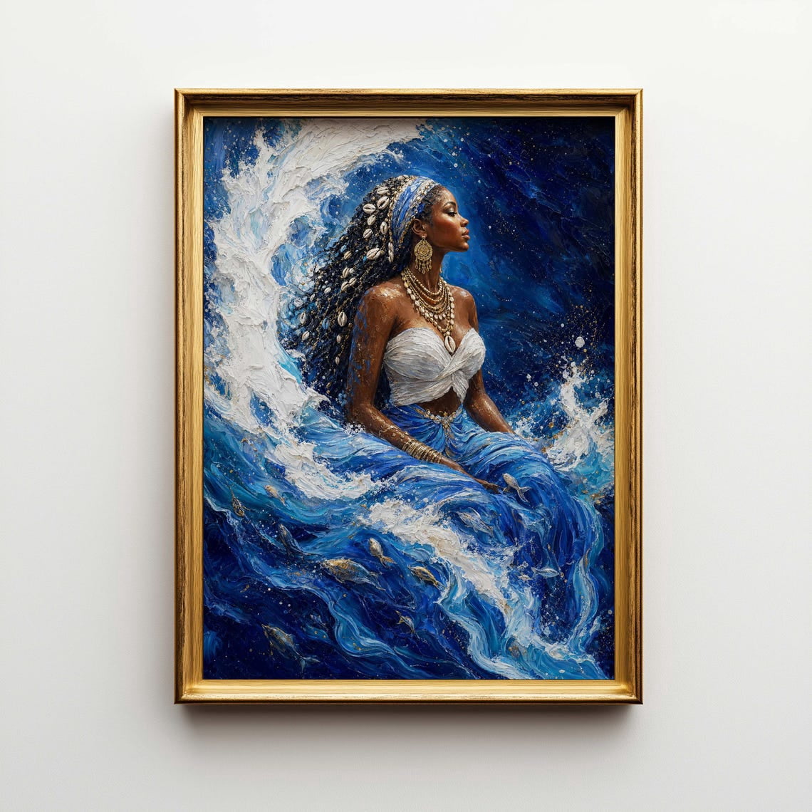 African Goddess and Impasto Ocean Spiritual Black Woman Poster Unframed ...