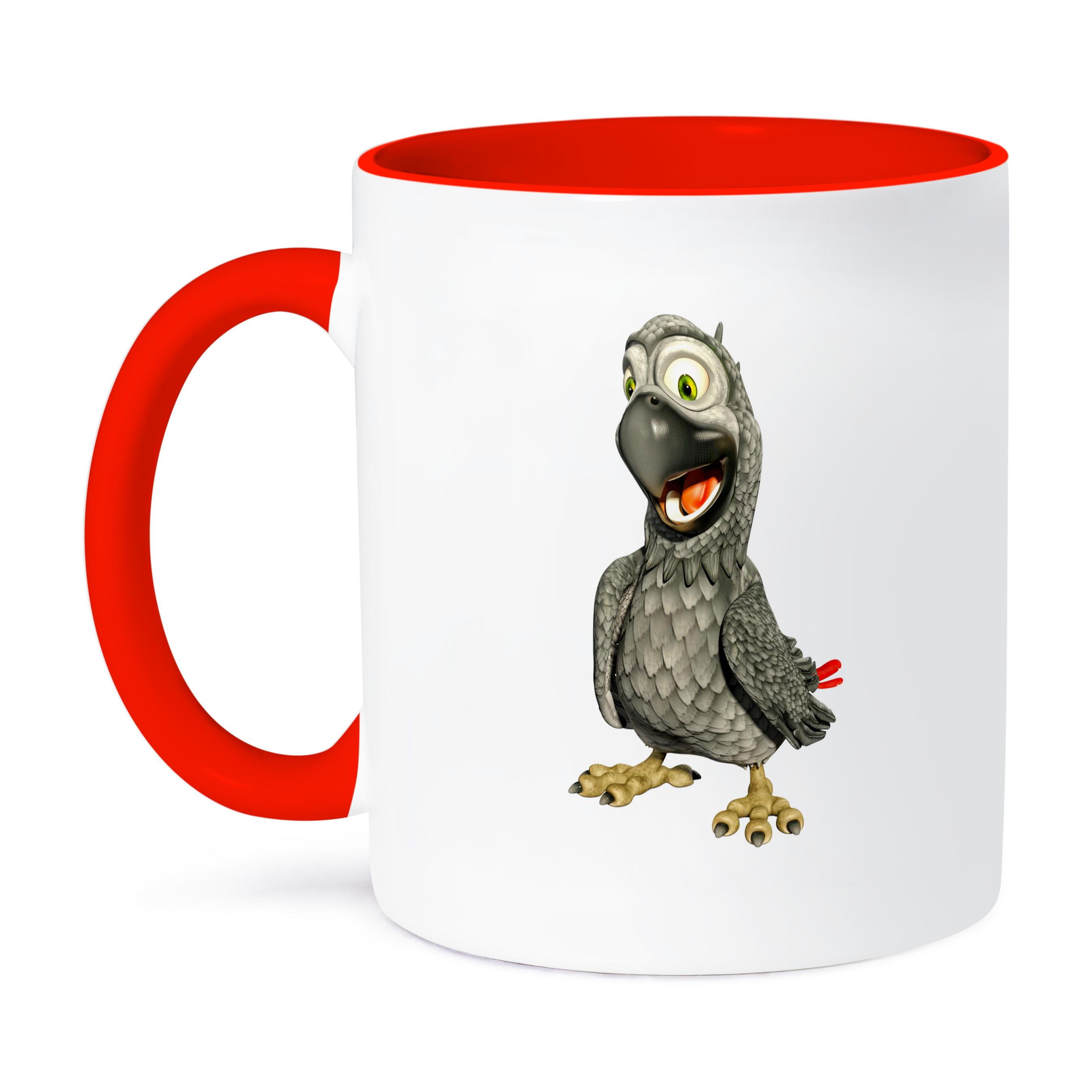 3dRose, African Grey Cartoon Parrot with Happy Pose, 11oz Two-Tone Red ...