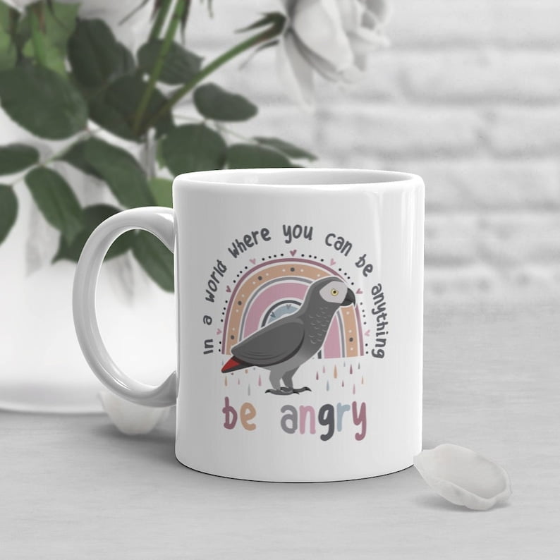 African Grey Parrot Coffee Mug, Cute Parrot Gift, Pet Parrot, CAG Congo ...