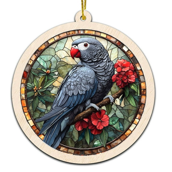 African Grey Parrot Stained Glass Suncatcher Ornament – Holiday ...