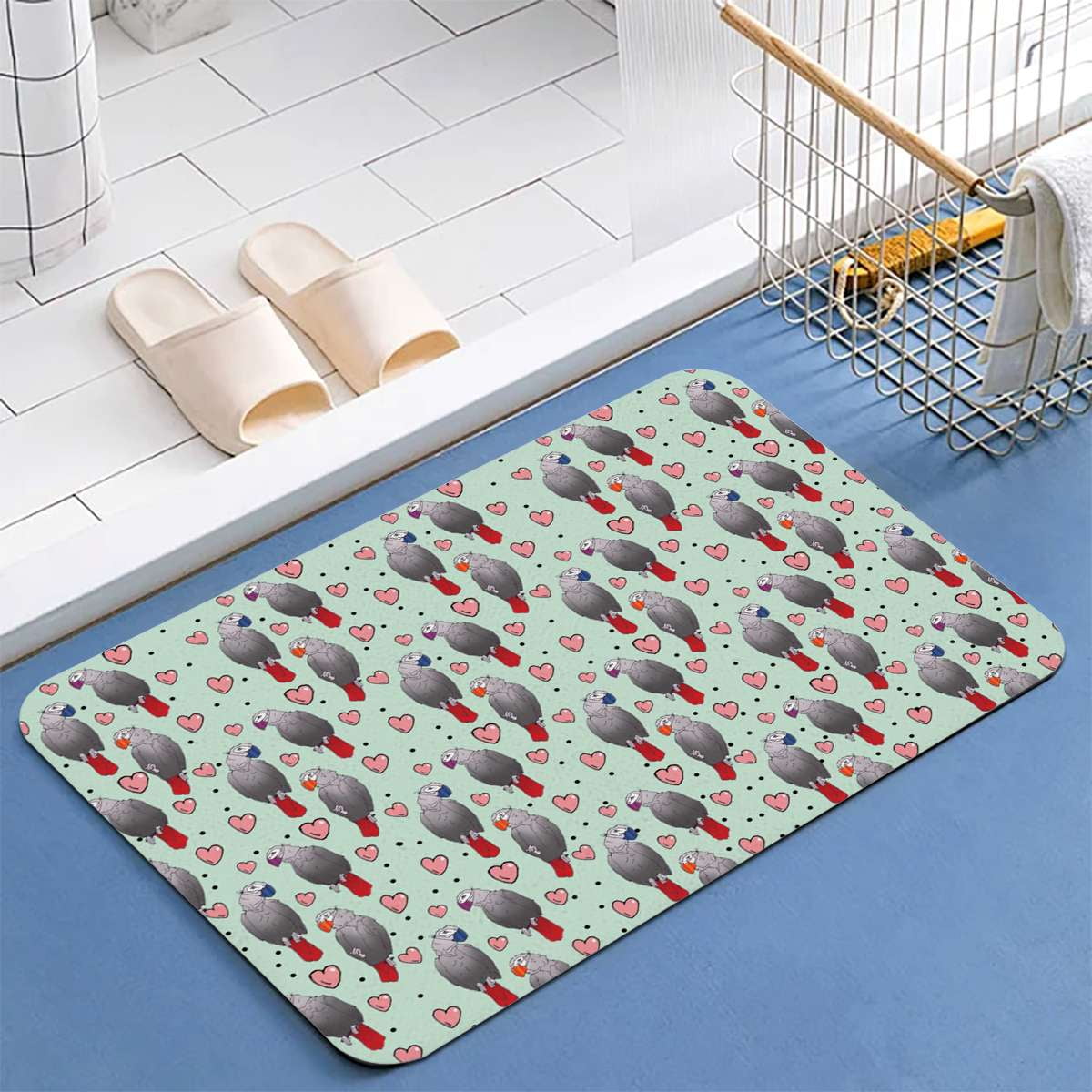 African Grey Parrot Wearing Medical Mask Diatomite Bath Mats Bathroom ...