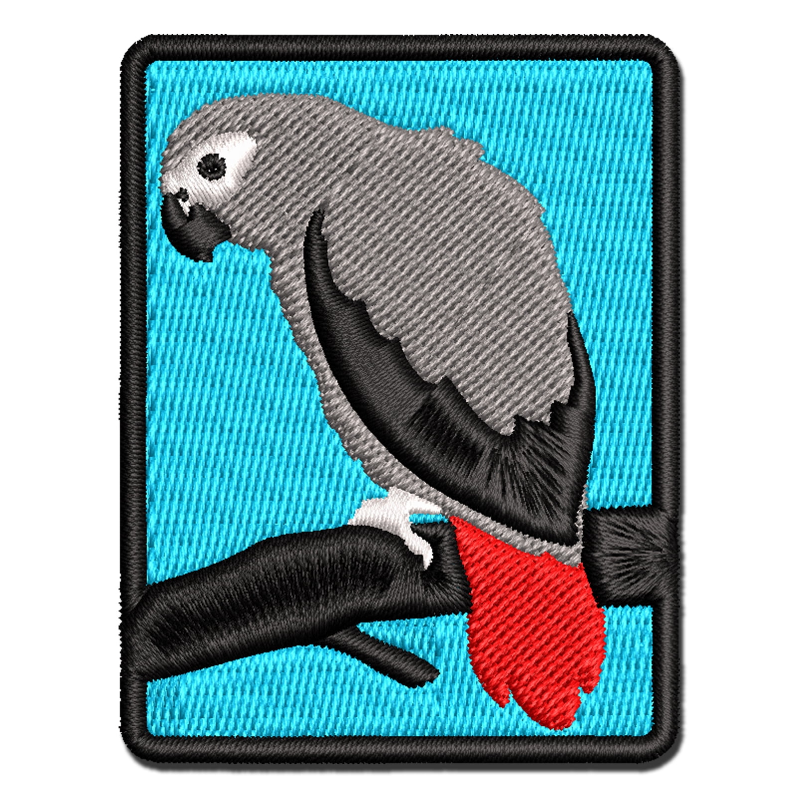 African Grey Parrot on a Branch Applique Multi-Color Embroidered Hook ...